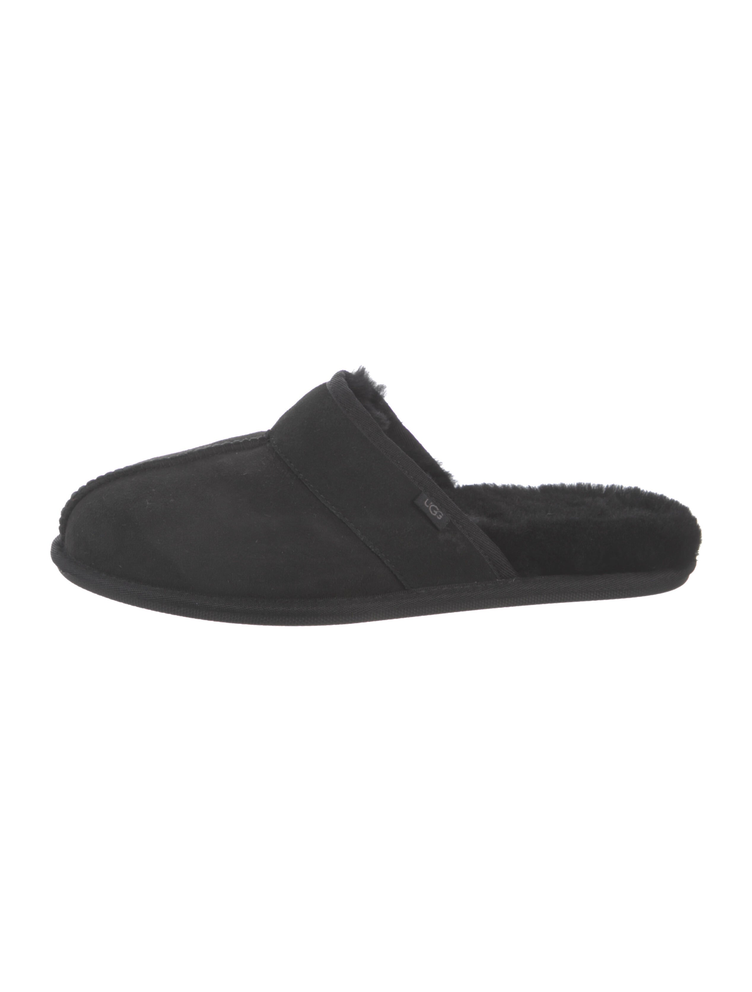 UGG Suede Fur Trim Slippers - Black Loafers, Shoes - WUUGG82414 | The ...