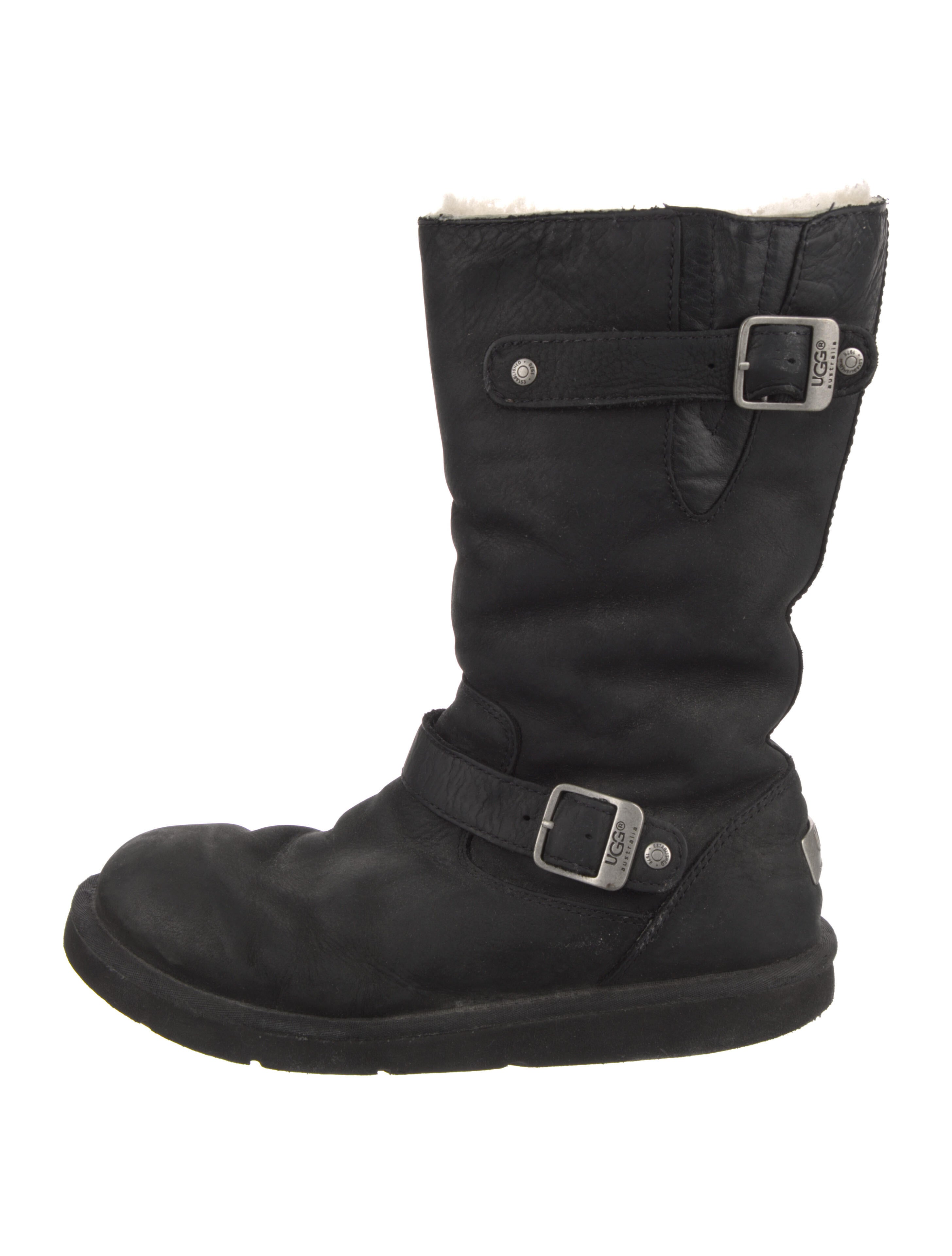 UGG Leather Fur Trim Moto Boots - Black Boots, Shoes - WUUGG82461 | The ...