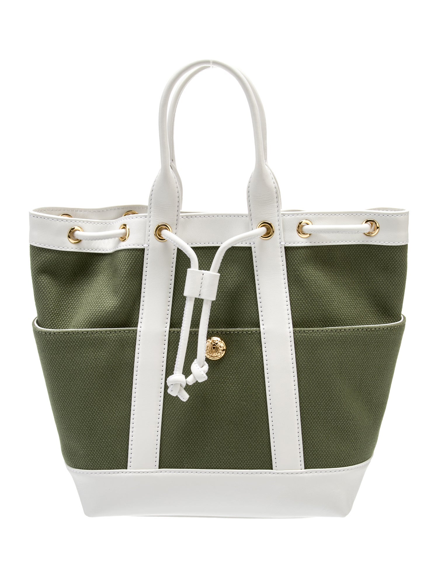 Veronica Beard Canvas Leather-Trimmed Handle Bag - Green Handle Bags ...
