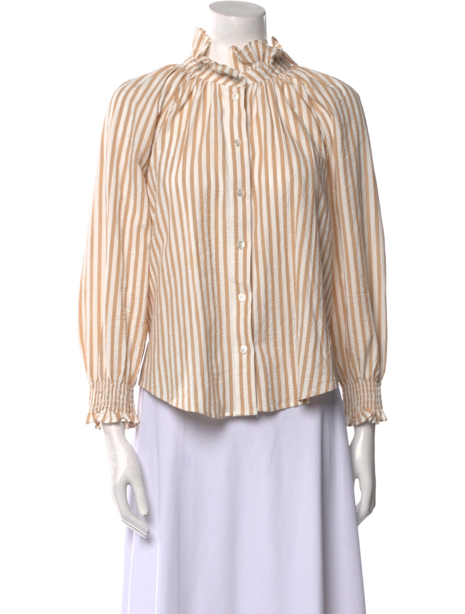 Veronica Beard Striped Mock Neck Button-Up Top - White Tops, Clothing - WV1259694 | The RealReal