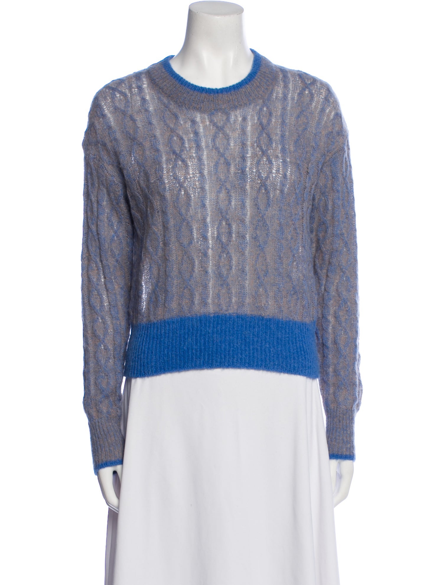 Veronica Beard Colorblock Pattern Crew Neck Sweater - Blue Knitwear, Clothing - WV1301514 | The ...