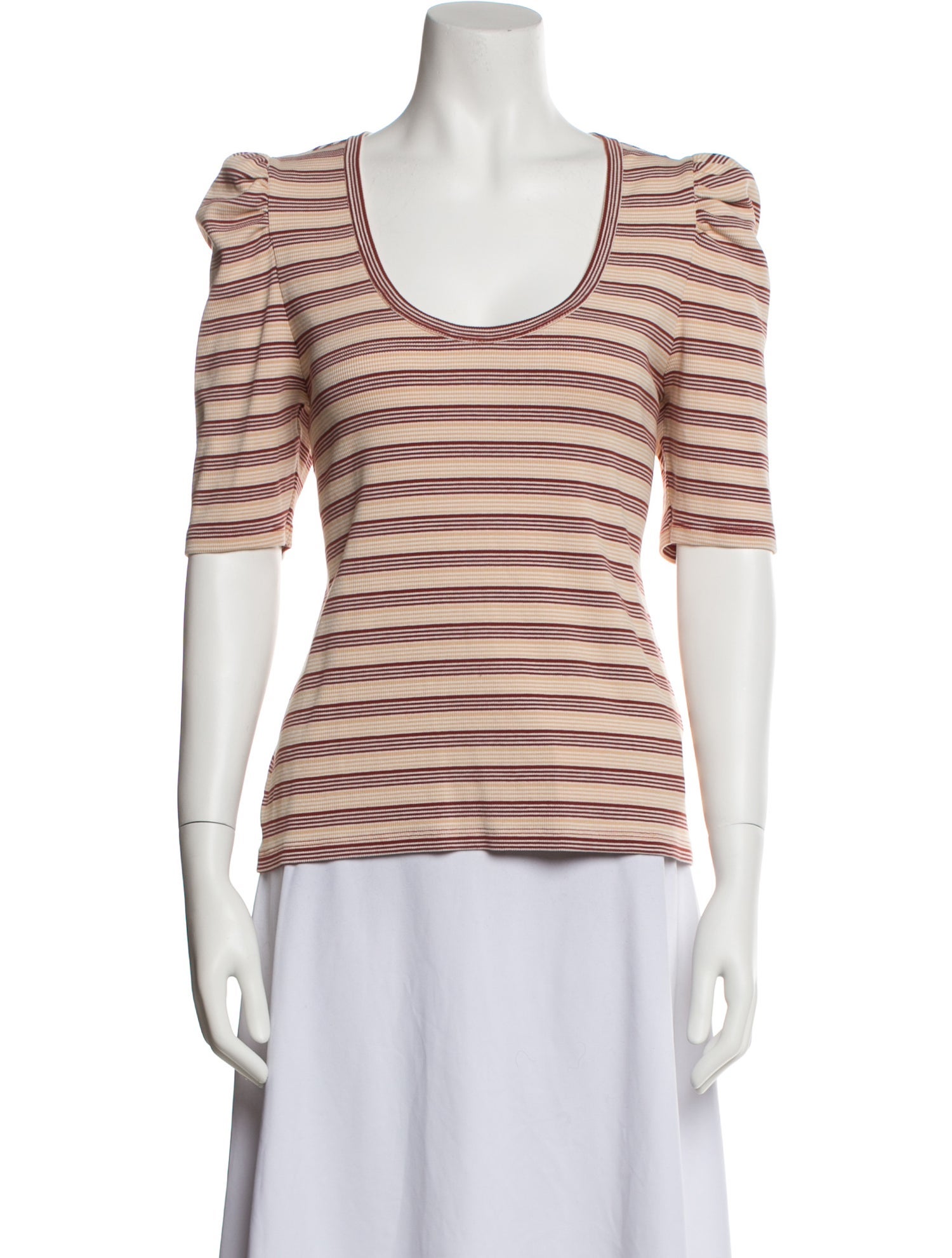 Veronica Beard Striped Scoop Neck T-Shirt - Orange Tops, Clothing ...