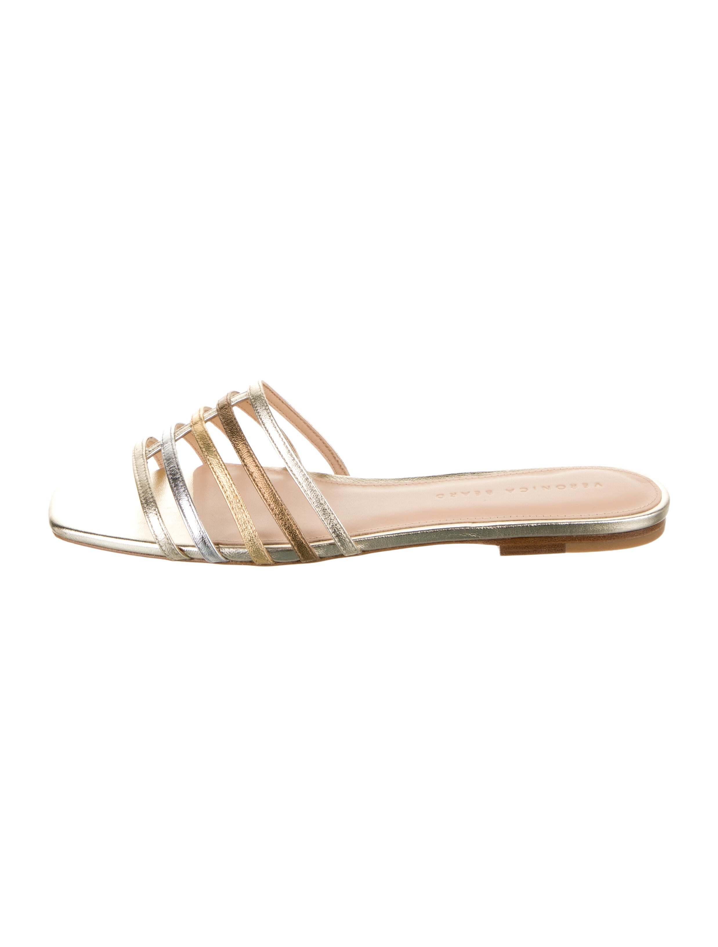 Veronica Beard Leather Slides - Gold Sandals, Shoes - WV1327602 | The ...