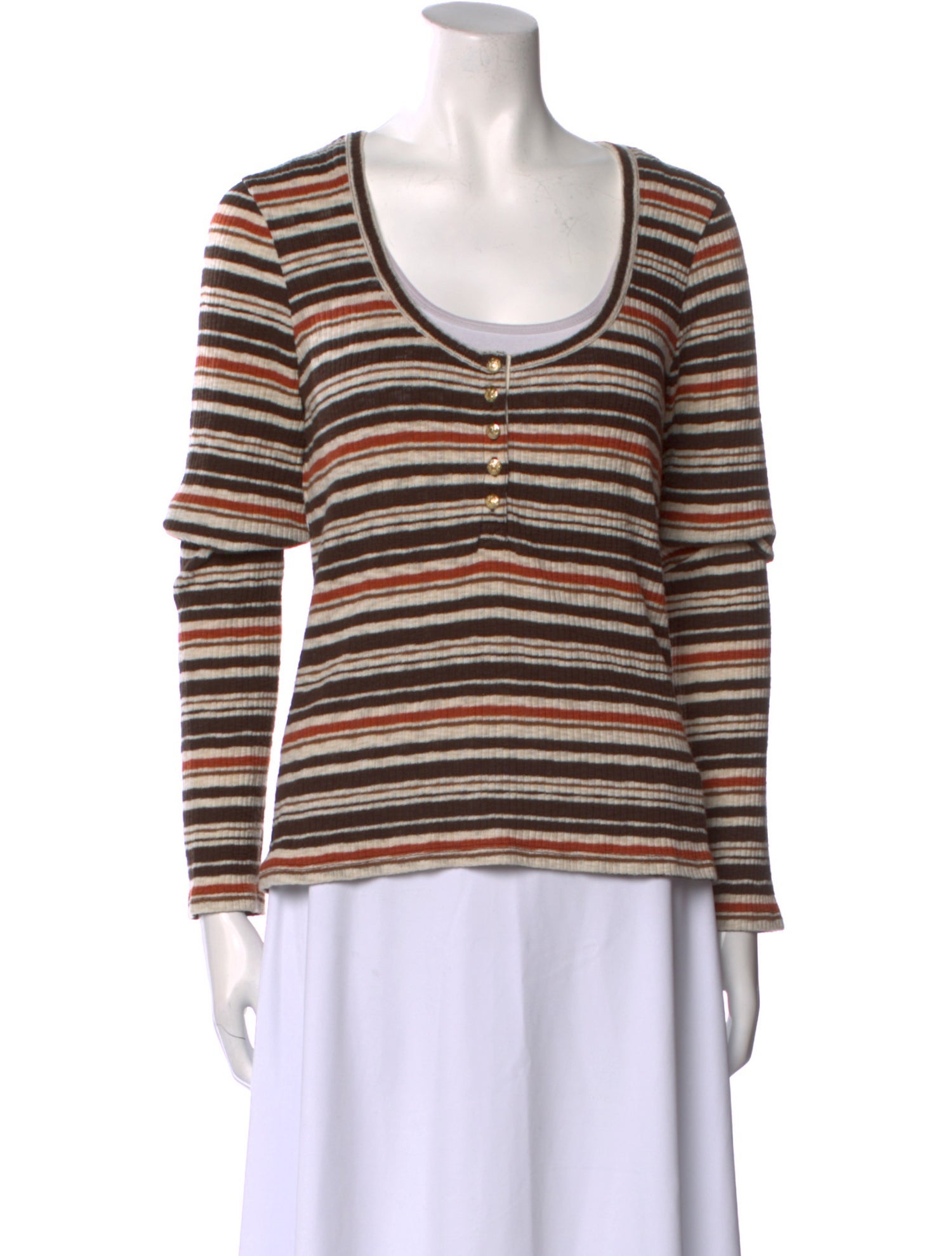 Veronica Beard Striped Scoop Neck T-Shirt - Neutrals Tops, Clothing ...
