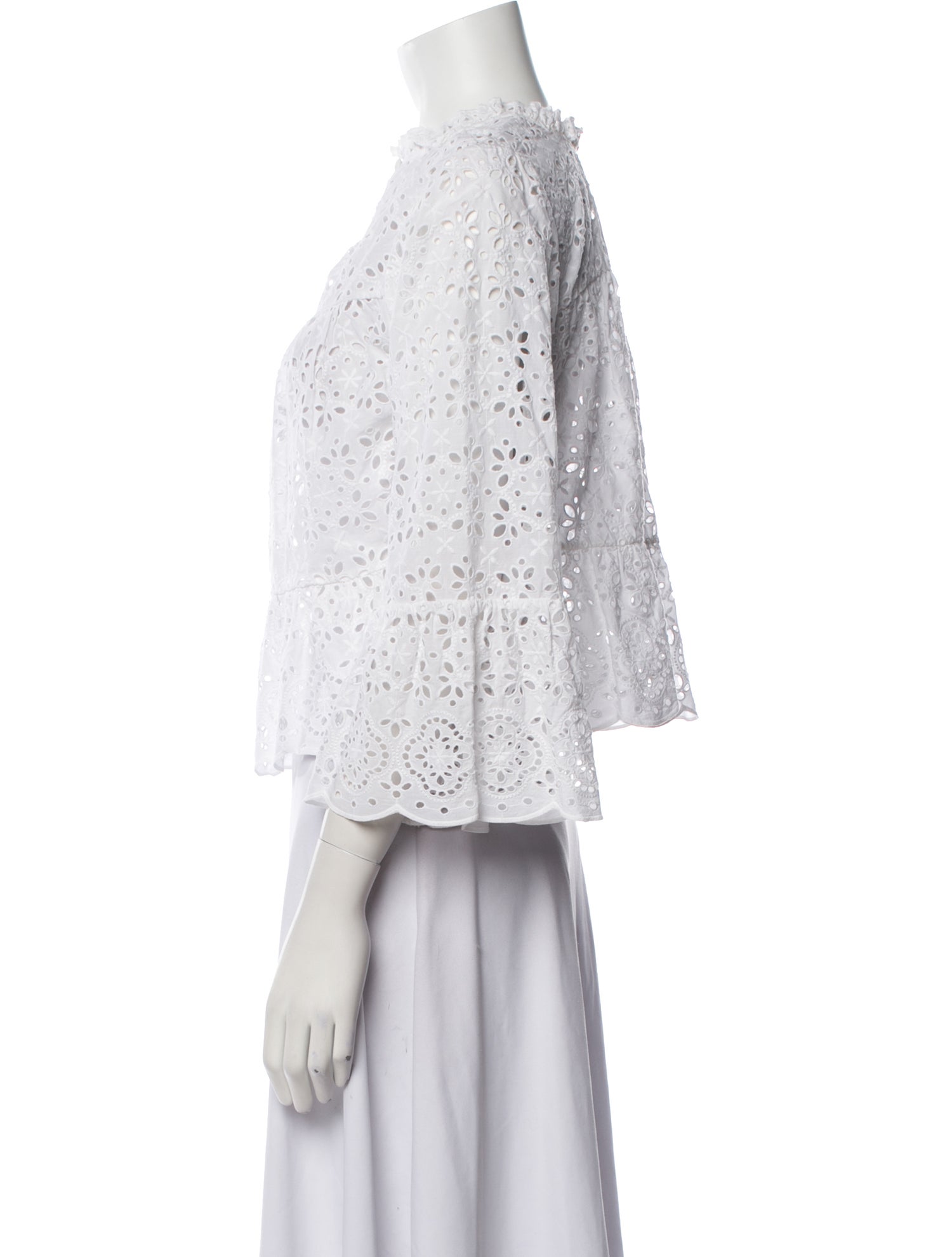 LoveShackFancy Lace Pattern Crew Neck Crop Top - White Tops, Clothing ...