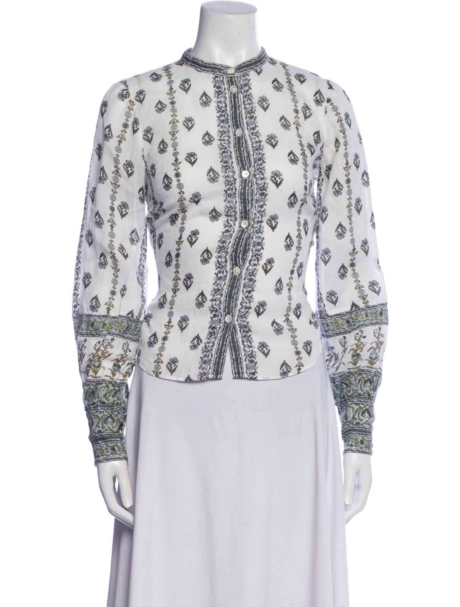 Veronica Beard Printed Mock Neck Button-Up Top - White Tops, Clothing ...