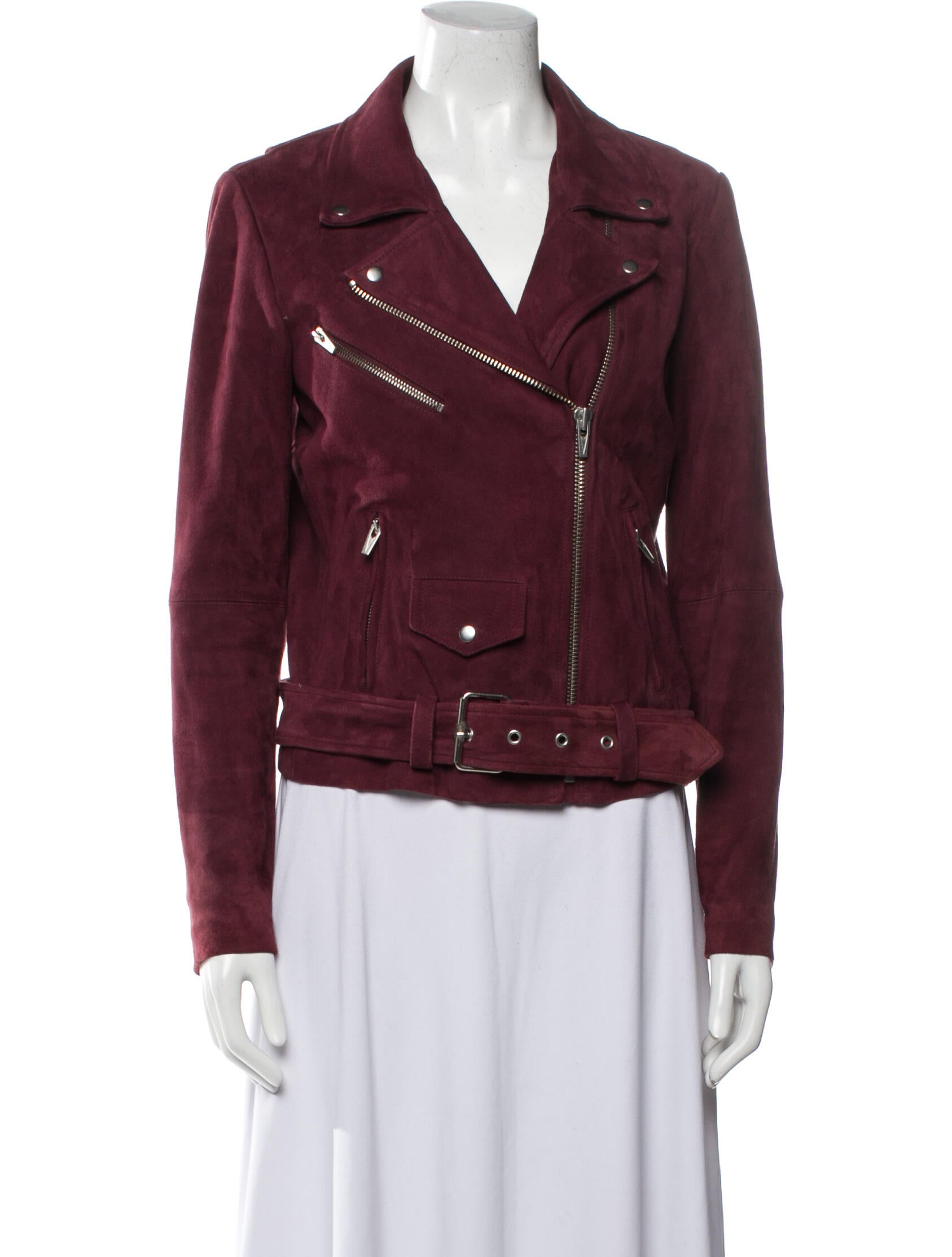 Veda Goat Leather Biker Jacket - Burgundy Jackets, Clothing - WV326377 ...