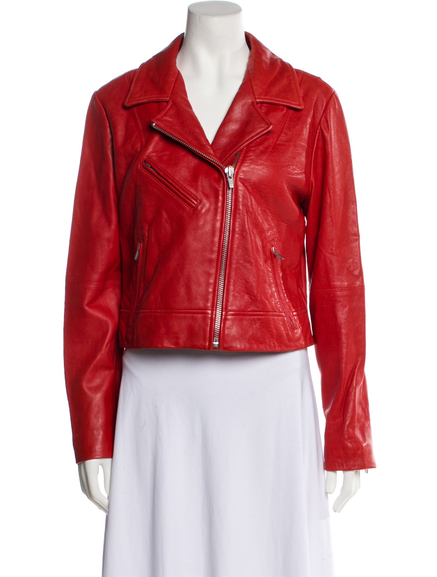 Veda Lamb Leather Biker Jacket - Red Jackets, Clothing - WV327909 | The ...