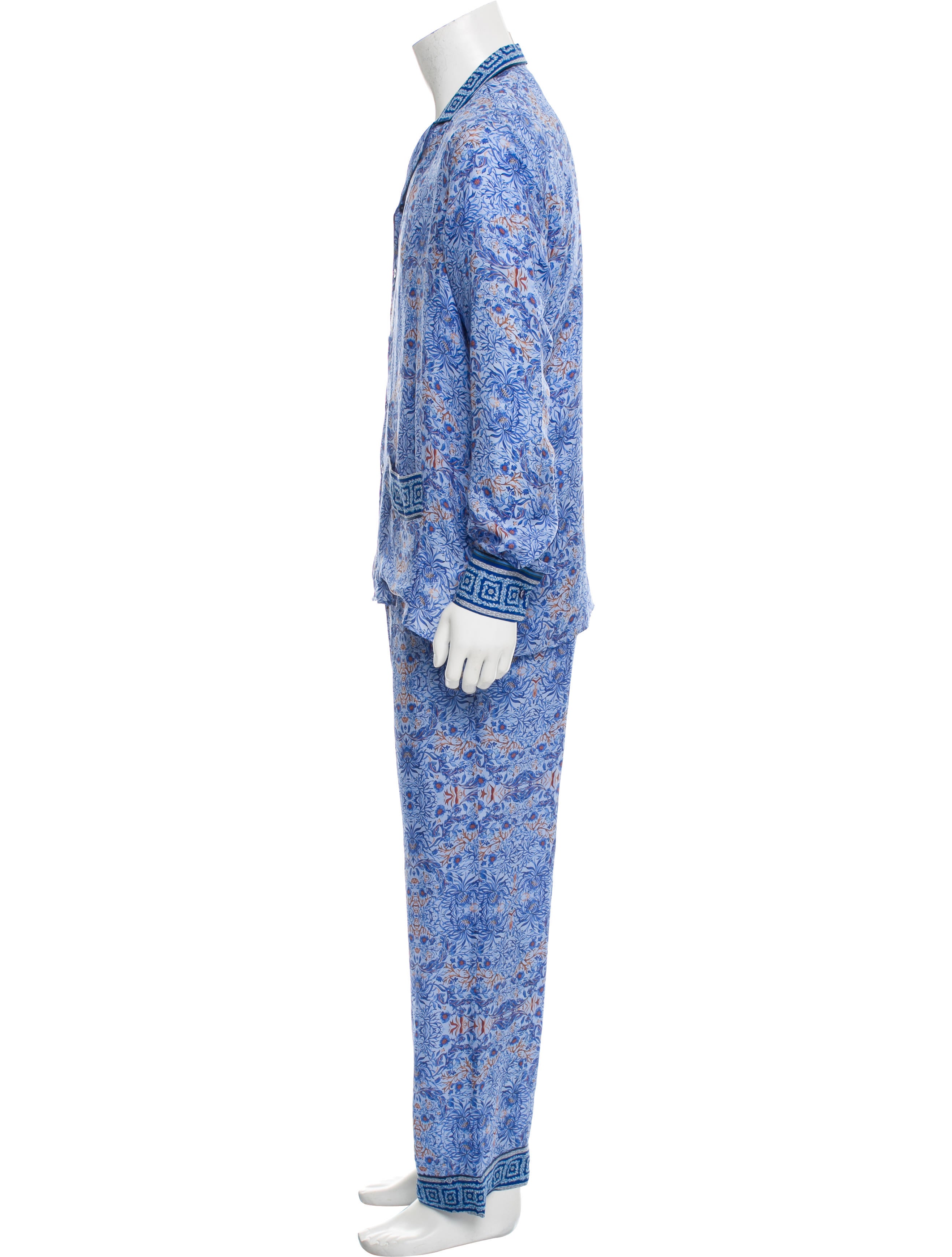 Versace Collection Silk Two-Piece Pajamas - Blue, 11.25" Rise Lounge ...