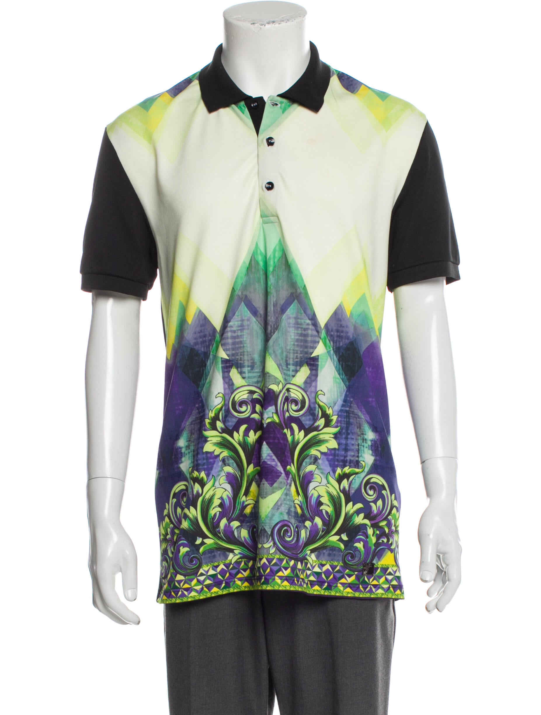 Versace Collection Printed Collar Polo Shirt - Black Polos, Clothing ...