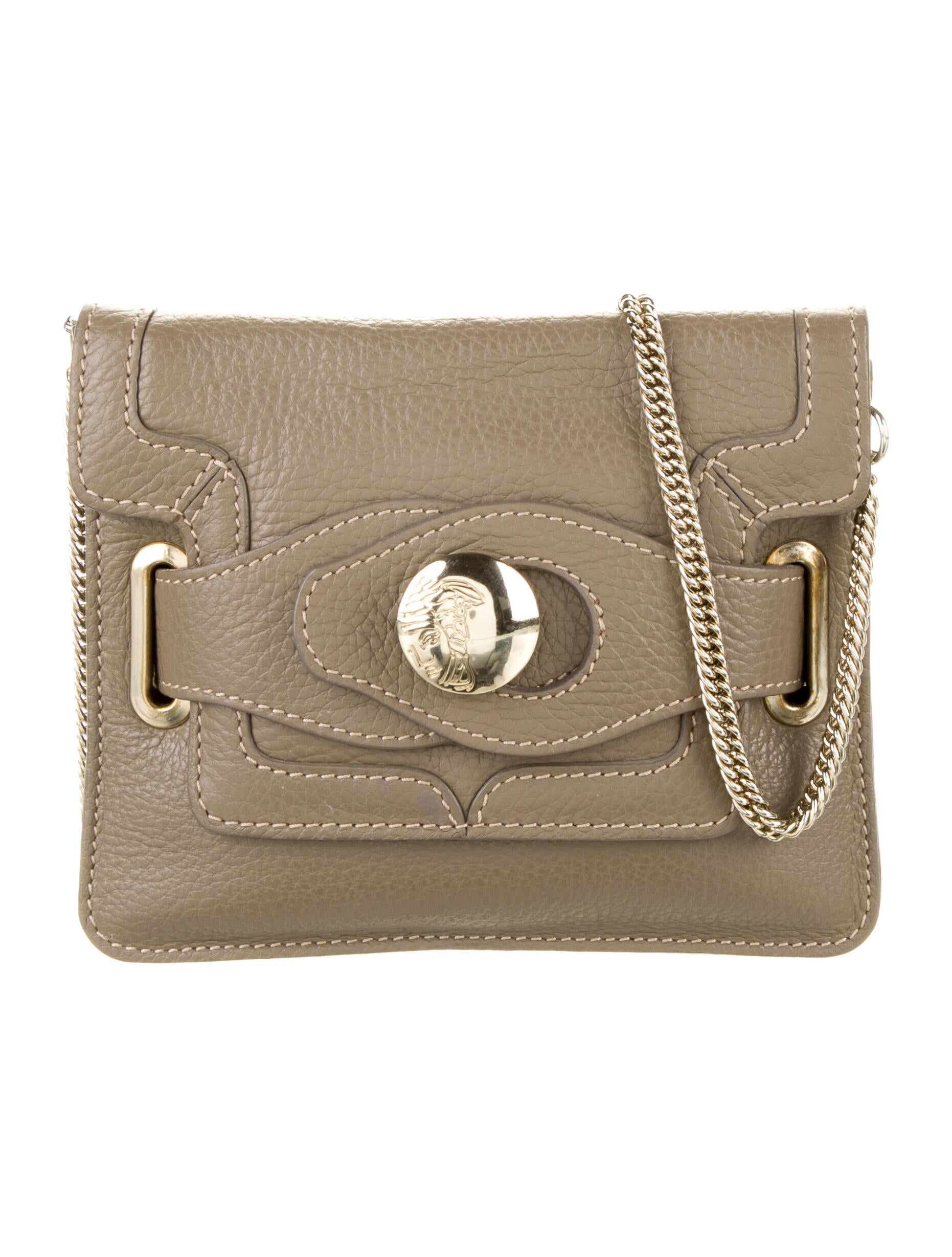 Versace Collection Leather Chain-Link Crossbody Bag - Neutrals ...