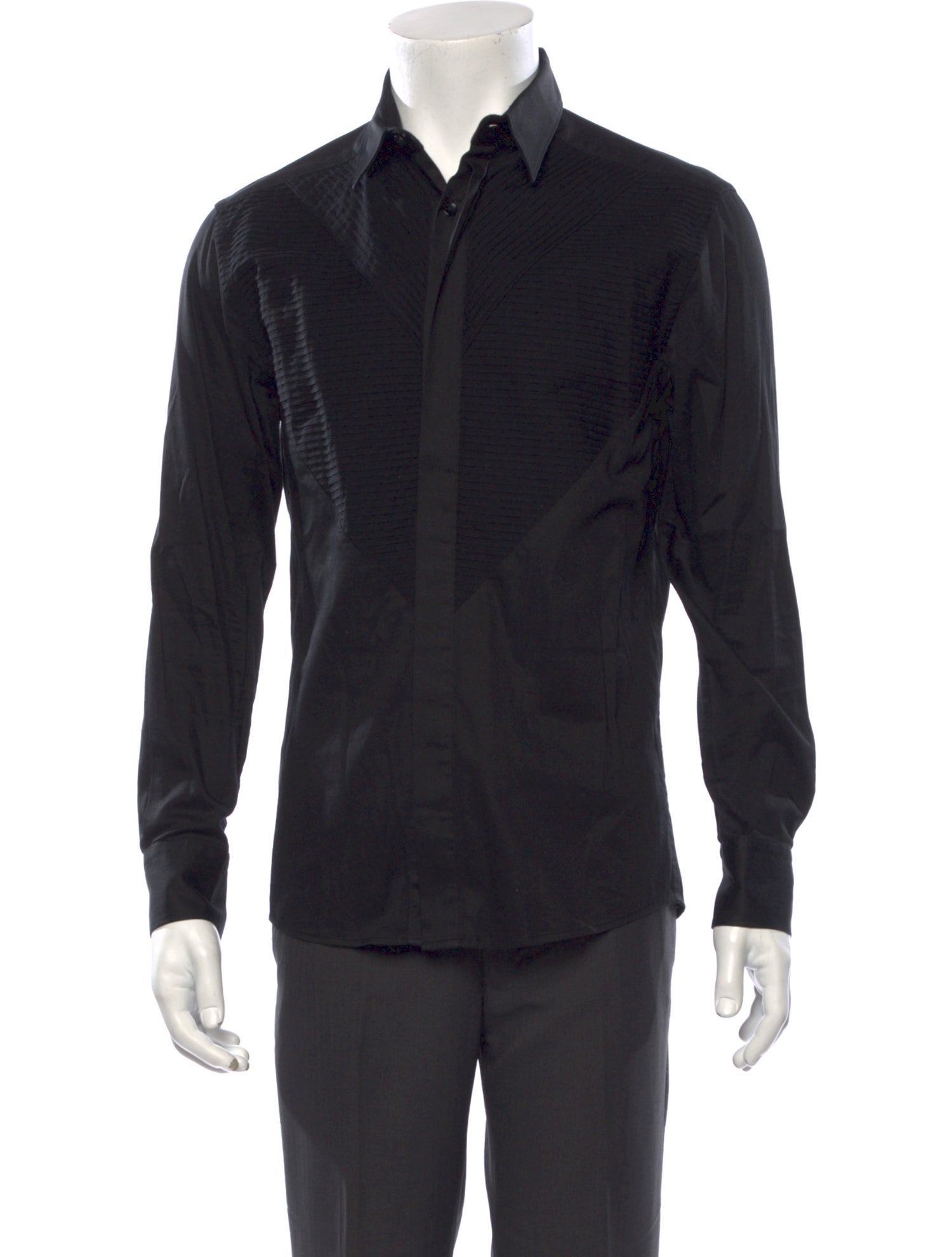 Versace Collection Long Sleeve Tuxedo Shirt - Black Dress Shirts ...