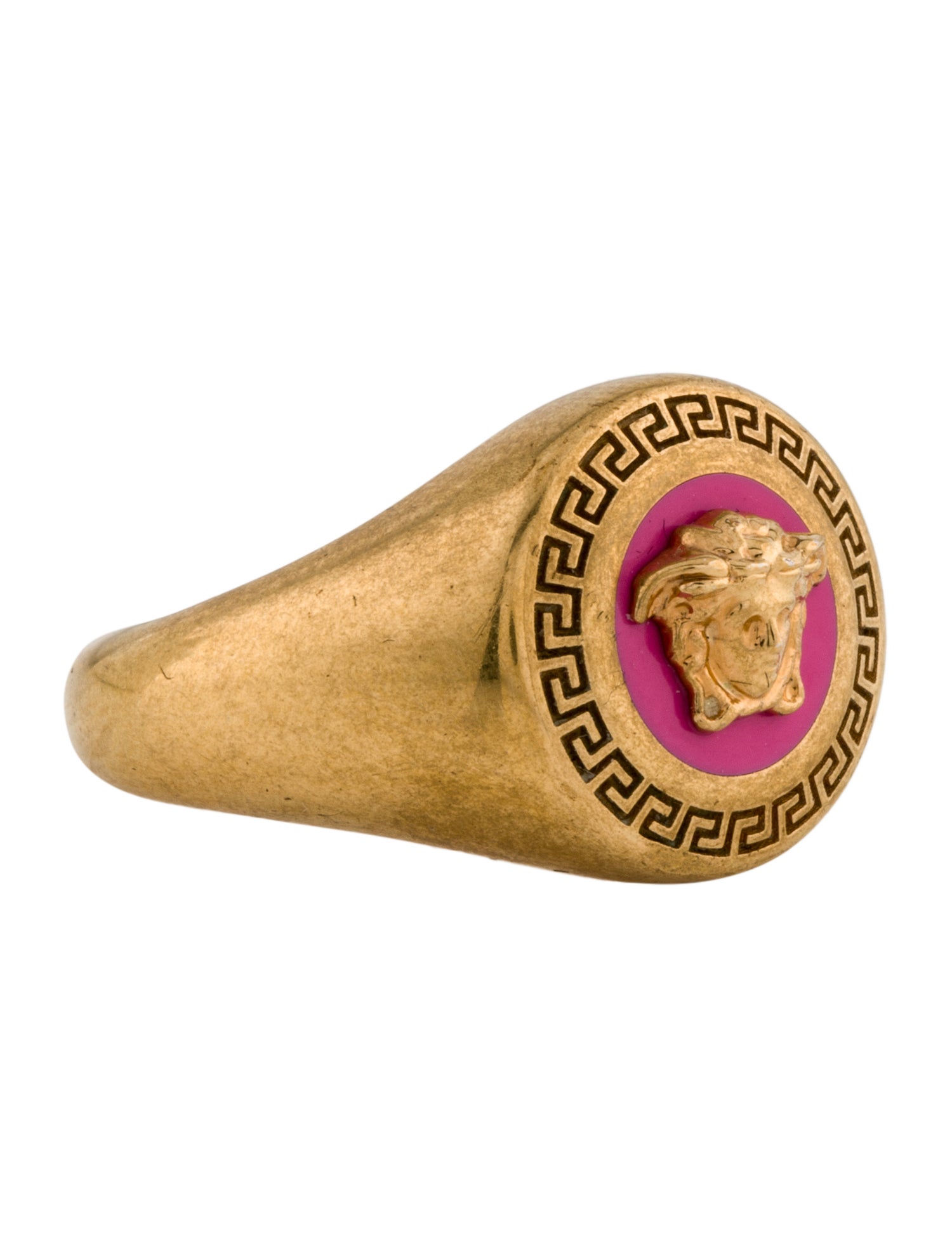Versace Collection Enamel Medusa Ring - Pink, Brass Signet Ring, Rings ...