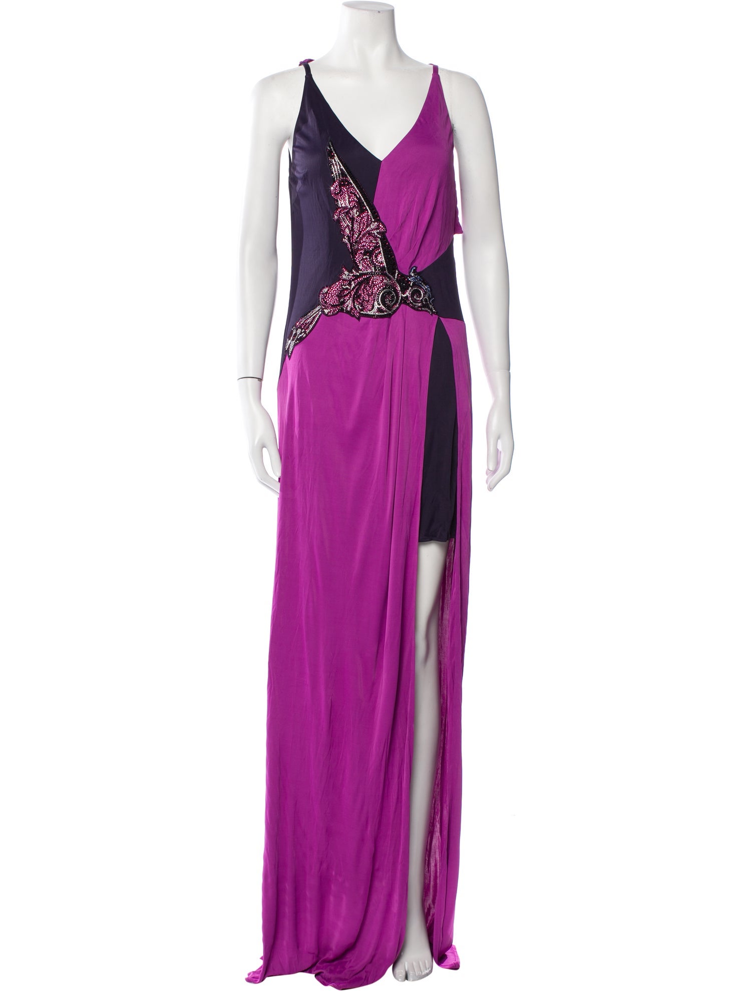 Versace Collection Colorblock Pattern Long Dress - Purple Dresses ...