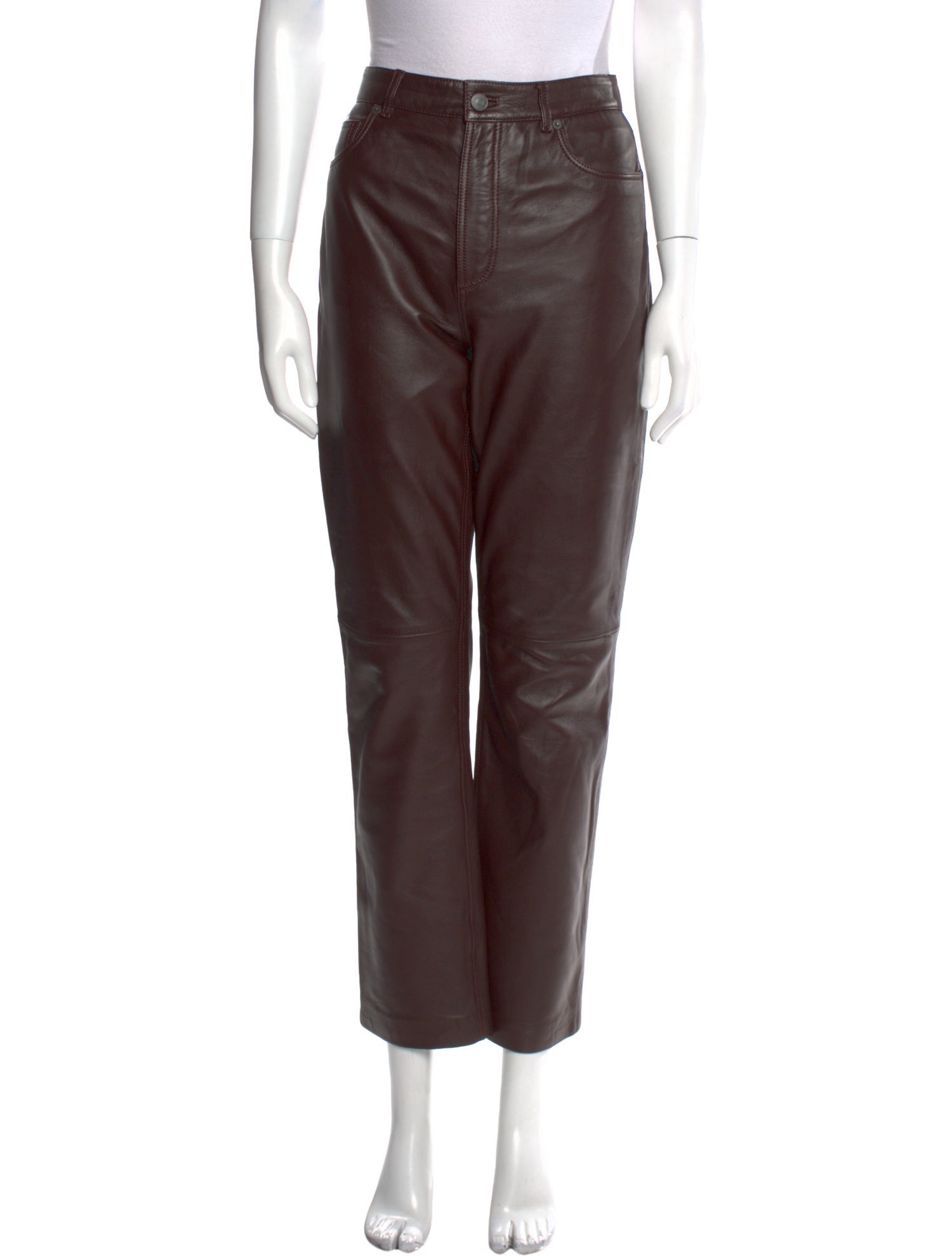 Veda x Reformation Lamb Leather Straight Leg Pants - Brown, 11.25" Rise ...