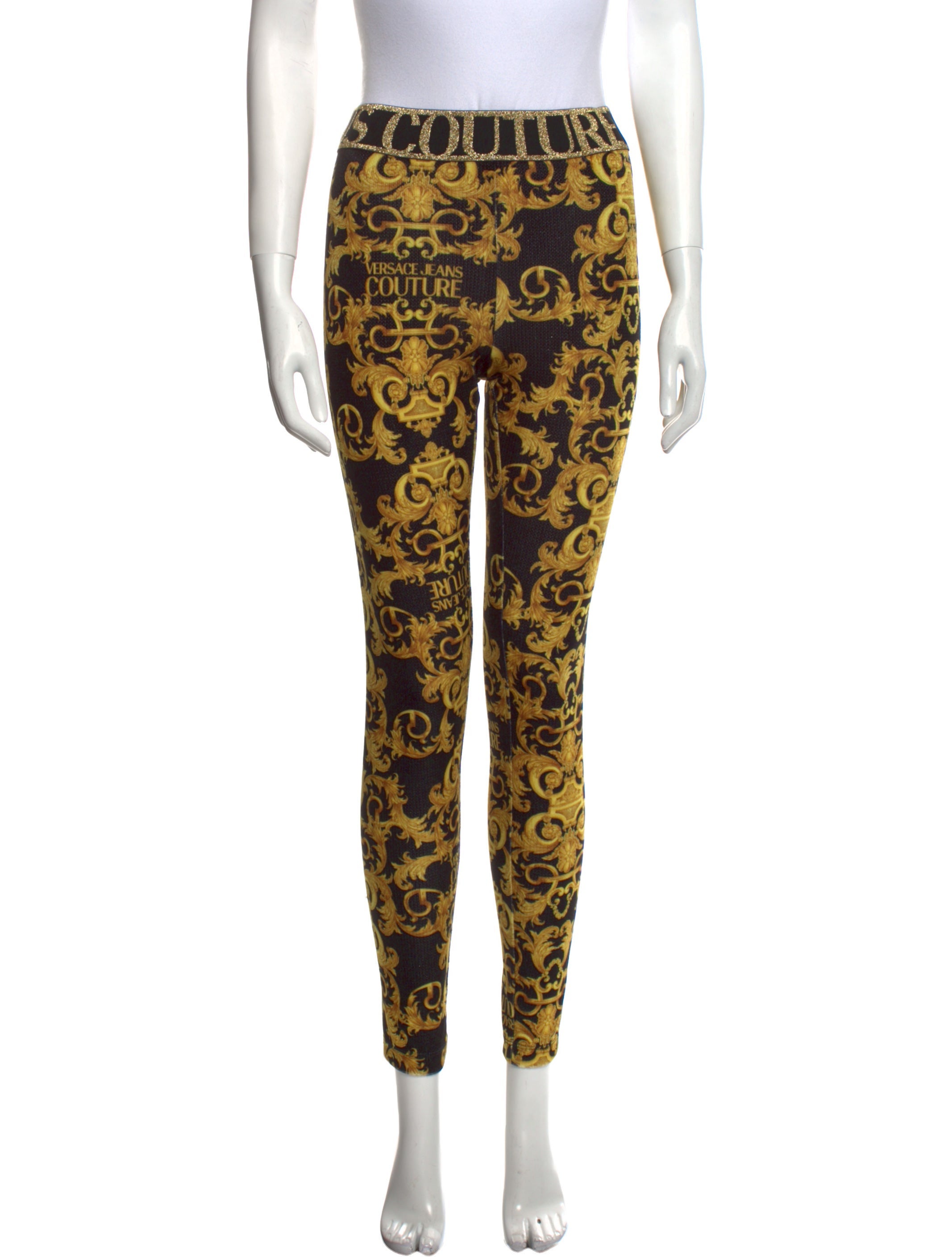Versace Jeans Printed Skinny Leg Pants - Black, 10.5" Rise Pants ...