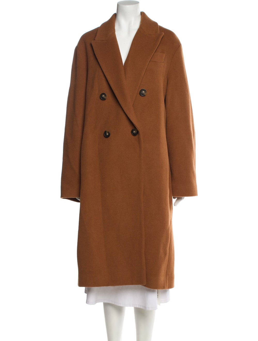 Vince Wool Coat Brown Pointed Collar Long Slit Pocket… - Gem