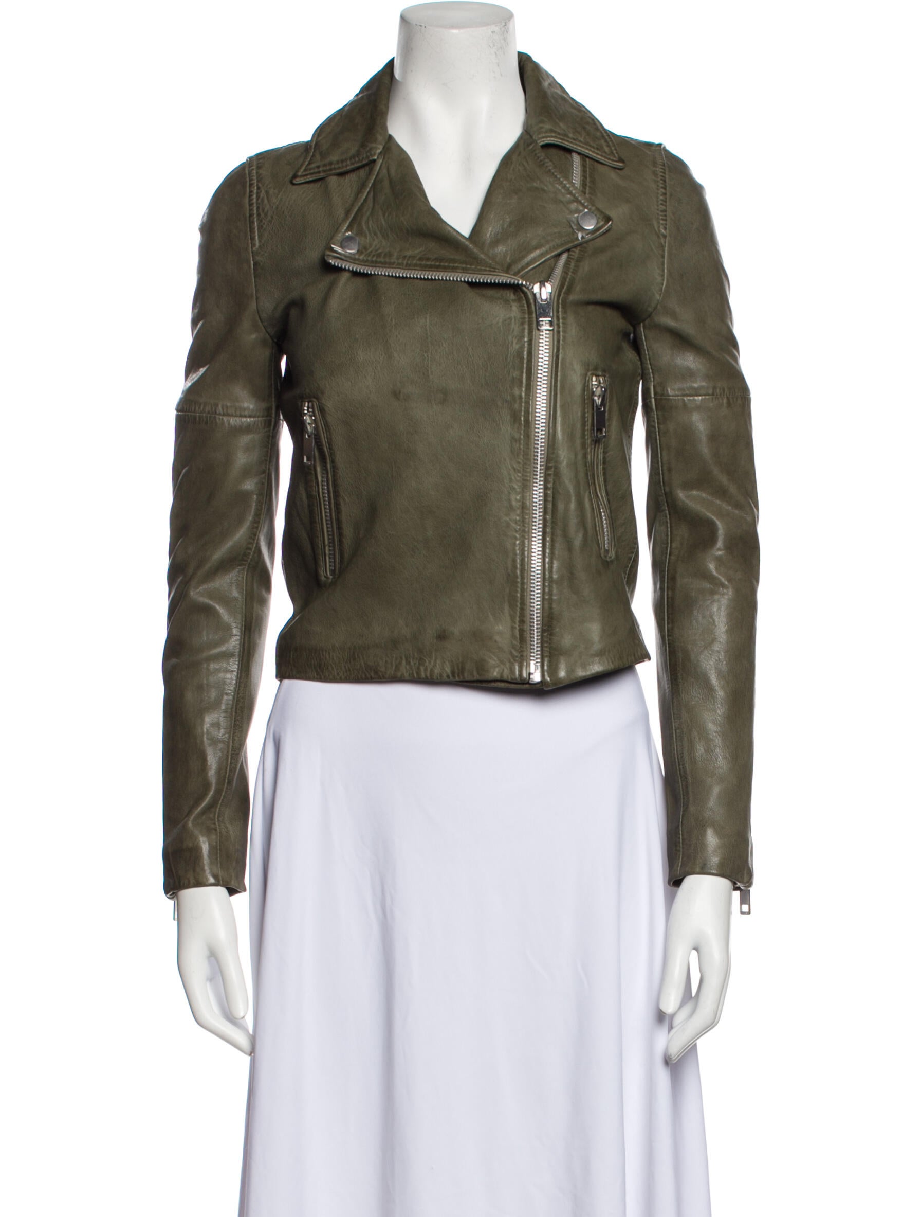 Walter Baker Lamb Leather Biker Jacket - Green Jackets, Clothing ...