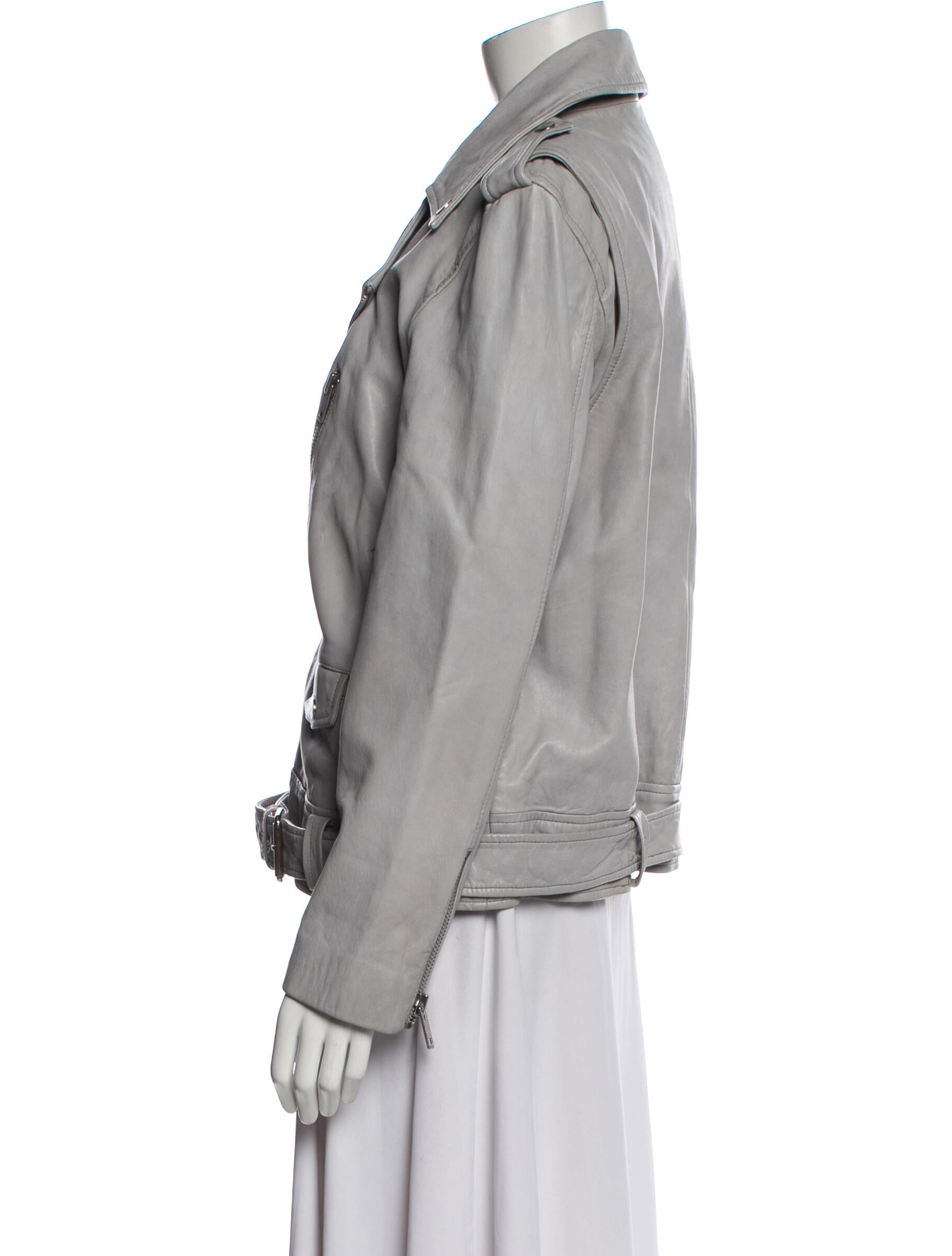 Walter Baker Lamb Leather Biker Jacket - Grey Jackets, Clothing ...