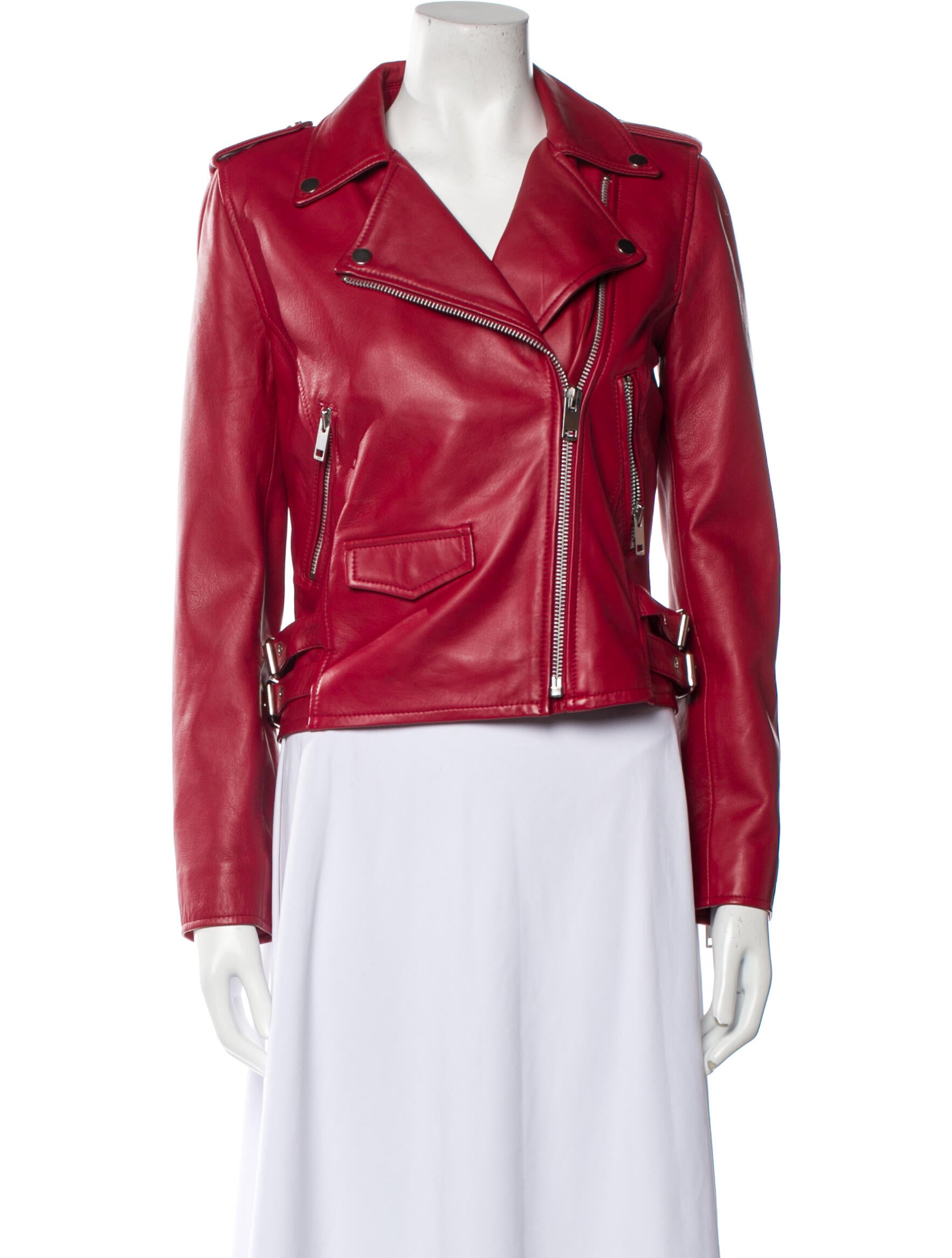 Walter Baker Lamb Leather Biker Jacket w/ Tags - Red Jackets, Clothing ...