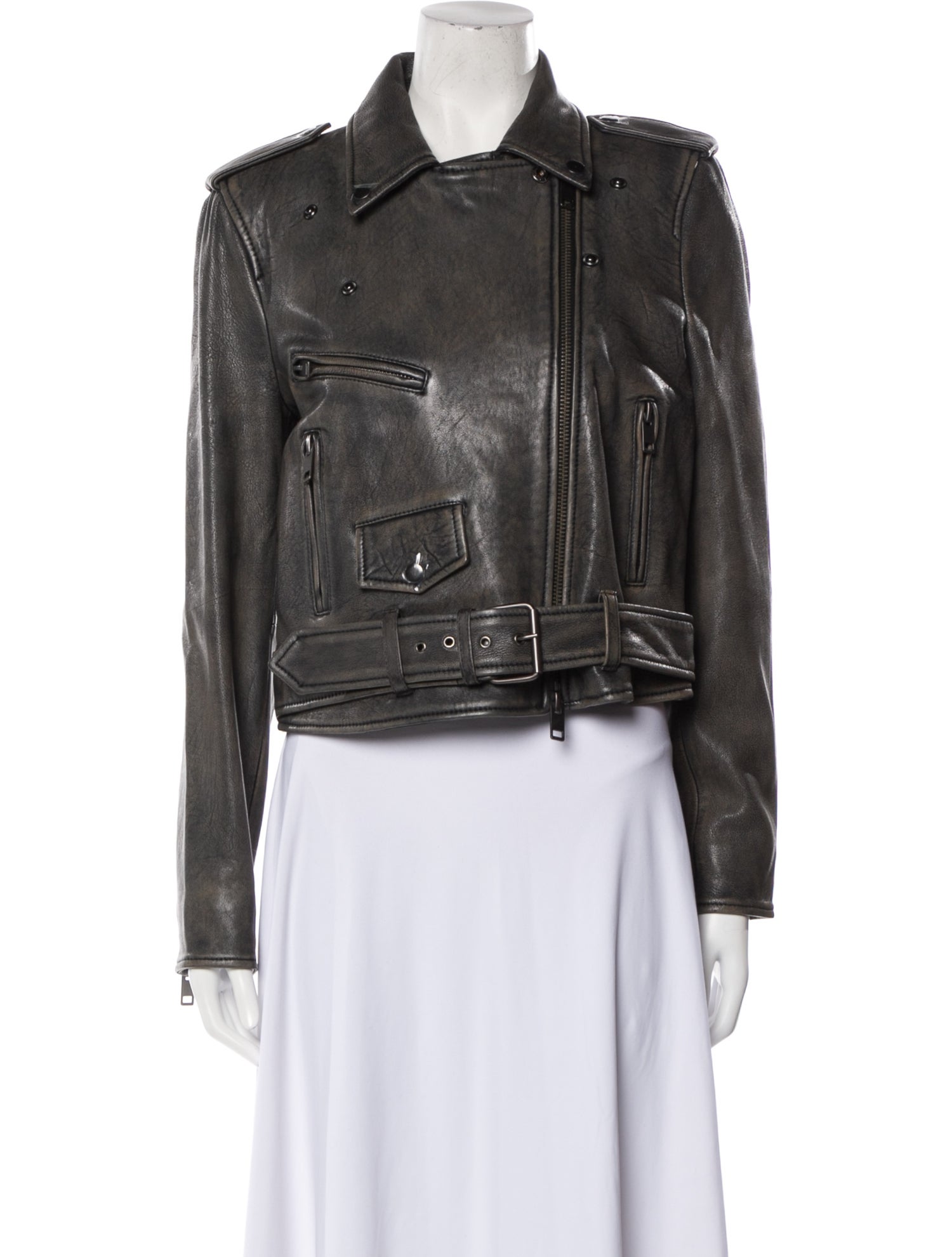 Walter Baker Lamb Leather Biker Jacket w/ Tags - Grey Jackets, Clothing ...