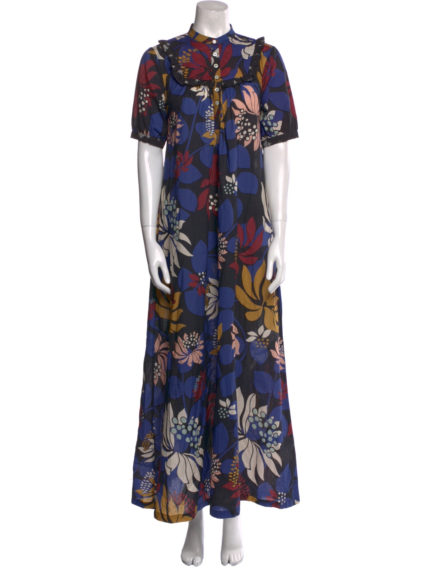 Warm Floral Print Long Dress - Blue Dresses, Clothing - WWARM28828 ...
