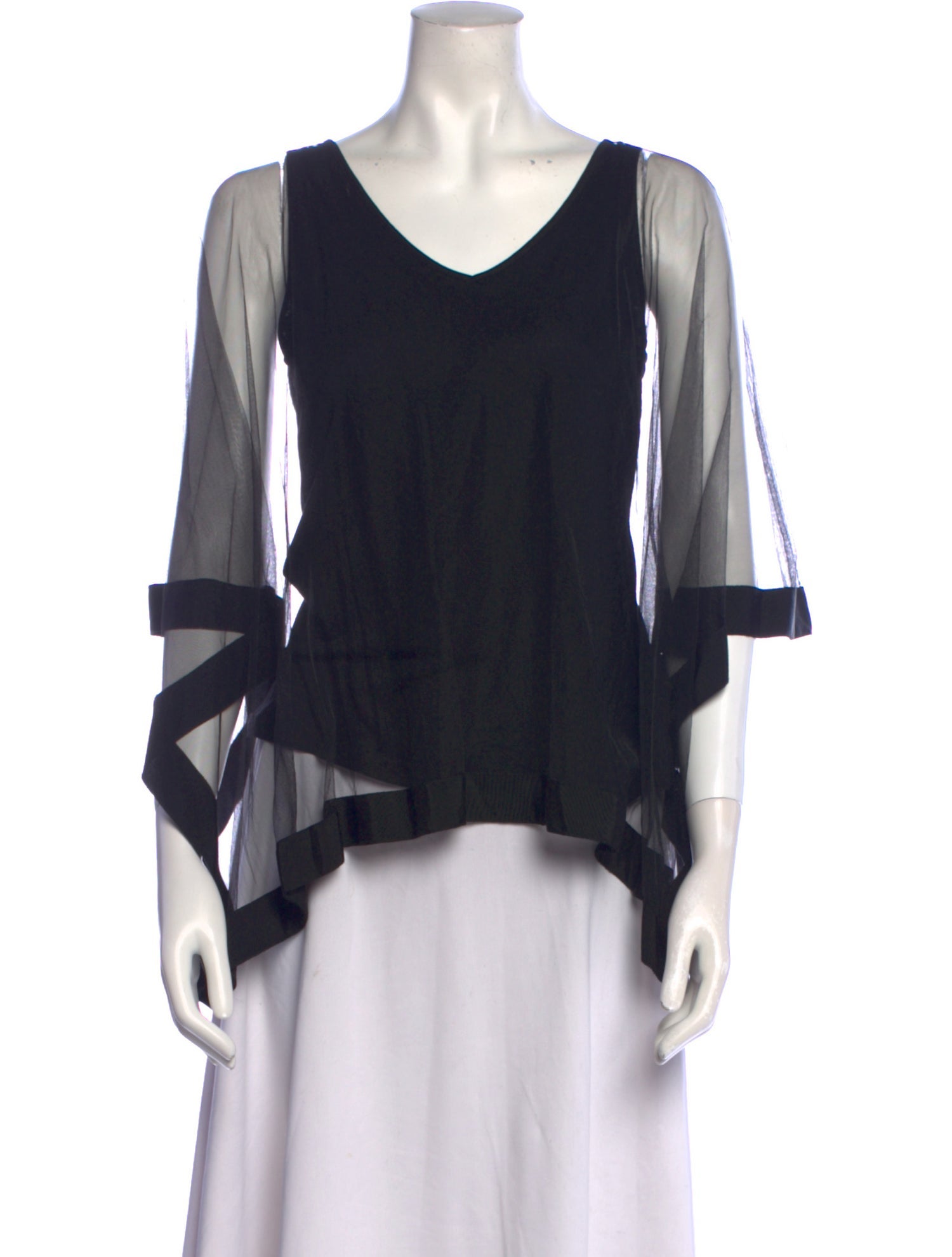 Azi V-Neck Three-Quarter Sleeve Blouse - Black Tops, Clothing ...