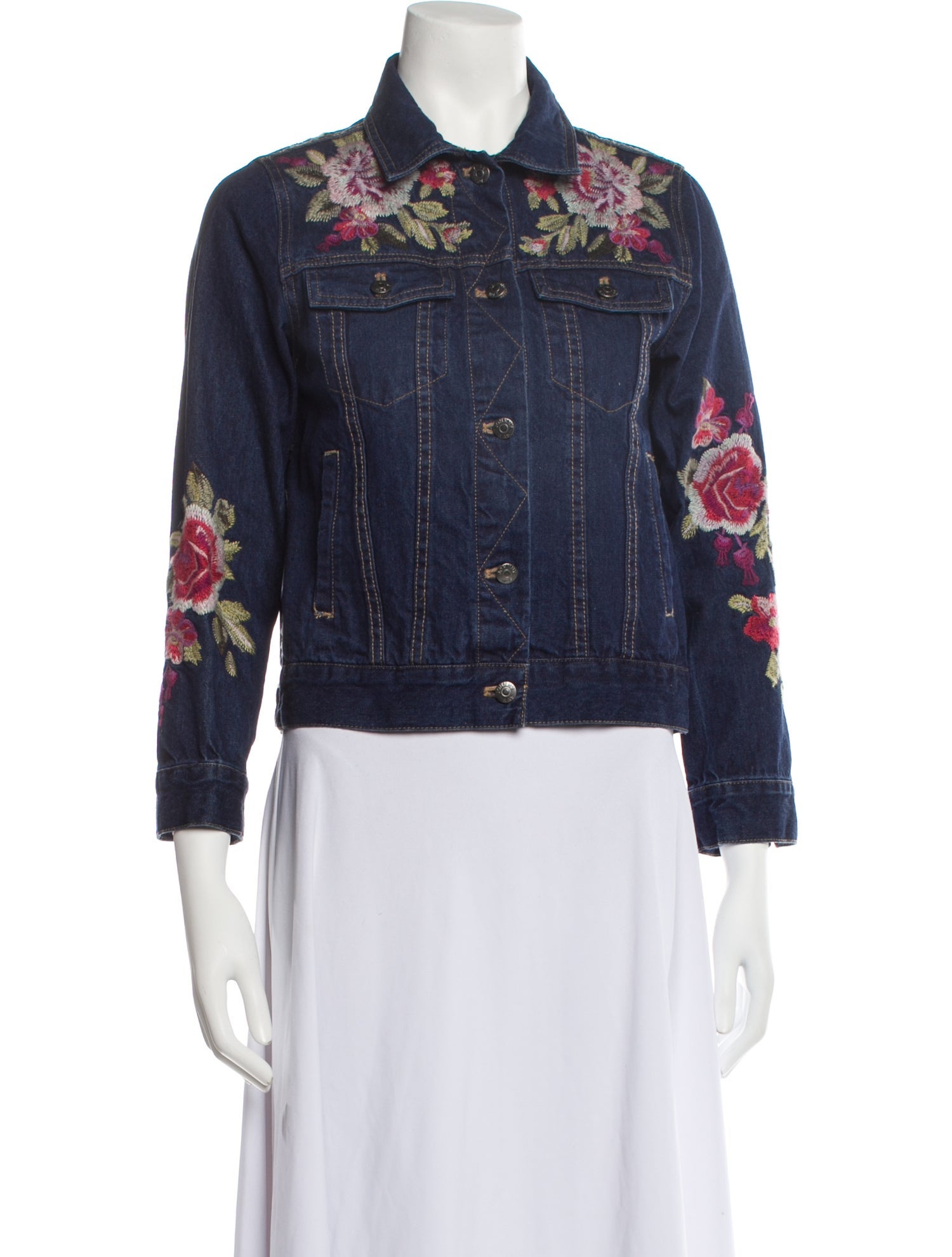 3J Workshop by Johnny Was Patterned Denim Jacket - Blue Jackets ...