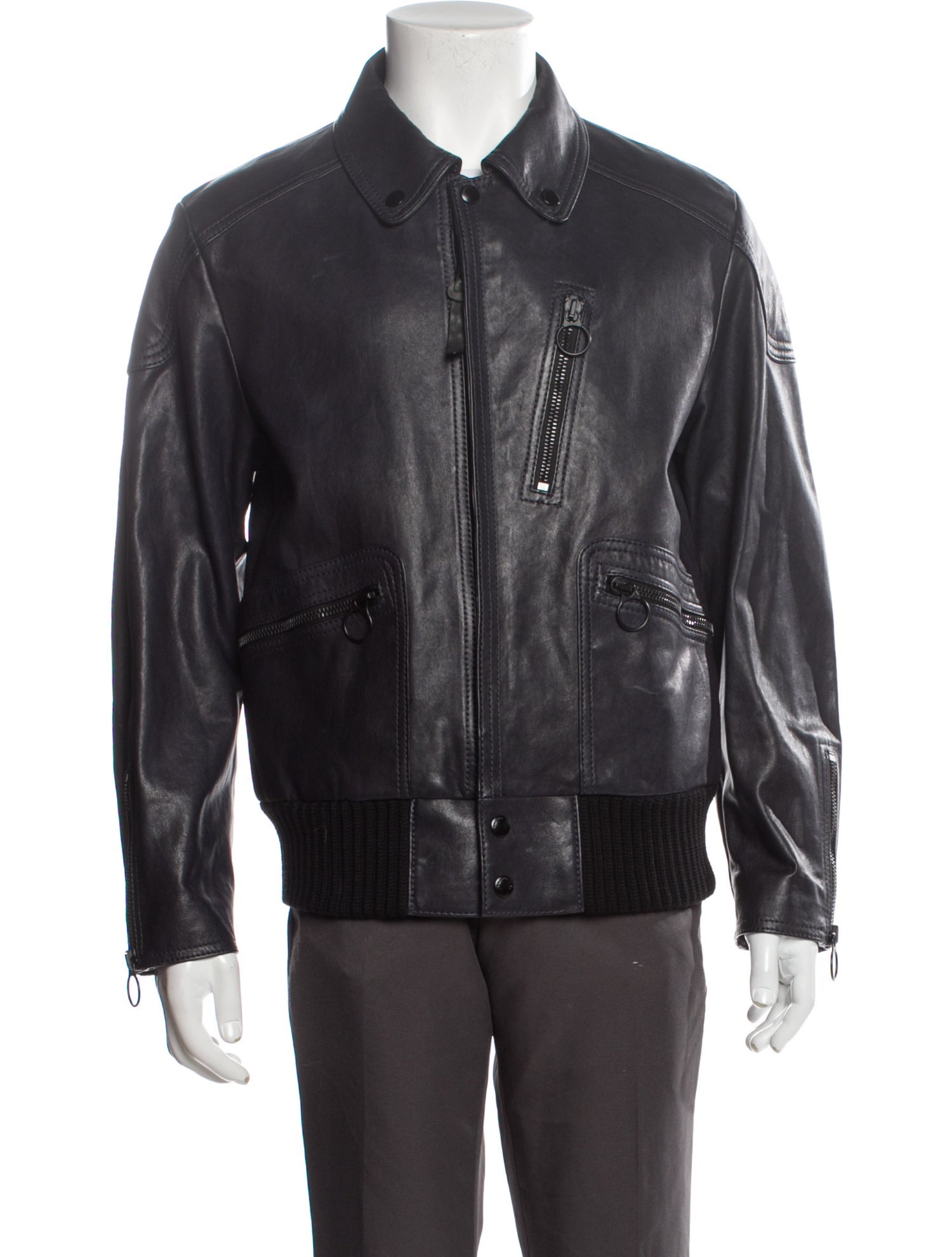 Coach 1941 Leather Moto Jacket - Grey Outerwear, Clothing - WWCCH33037 ...