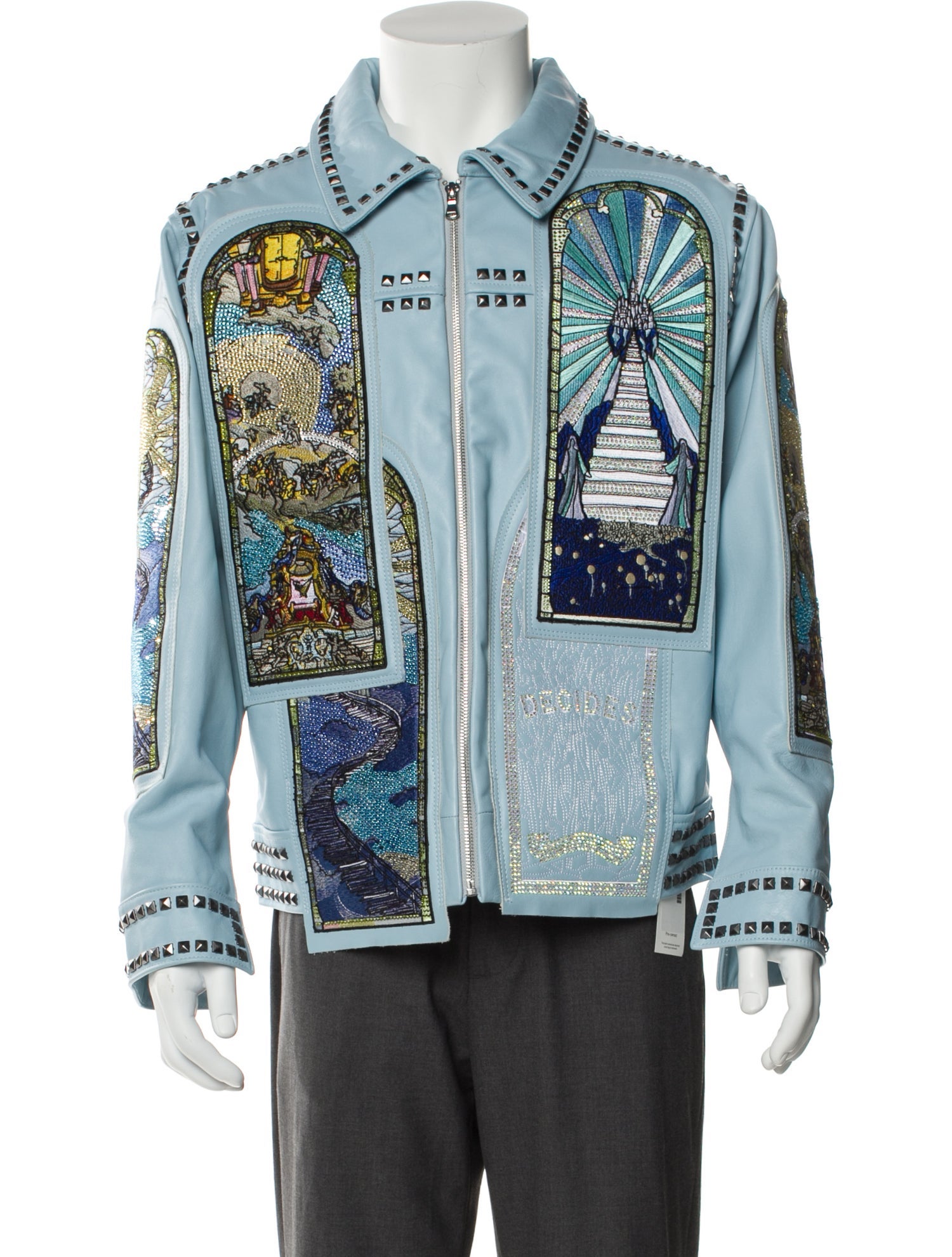 Who Decides War Leather Graphic Print Denim Jacket - Blue Outerwear ...