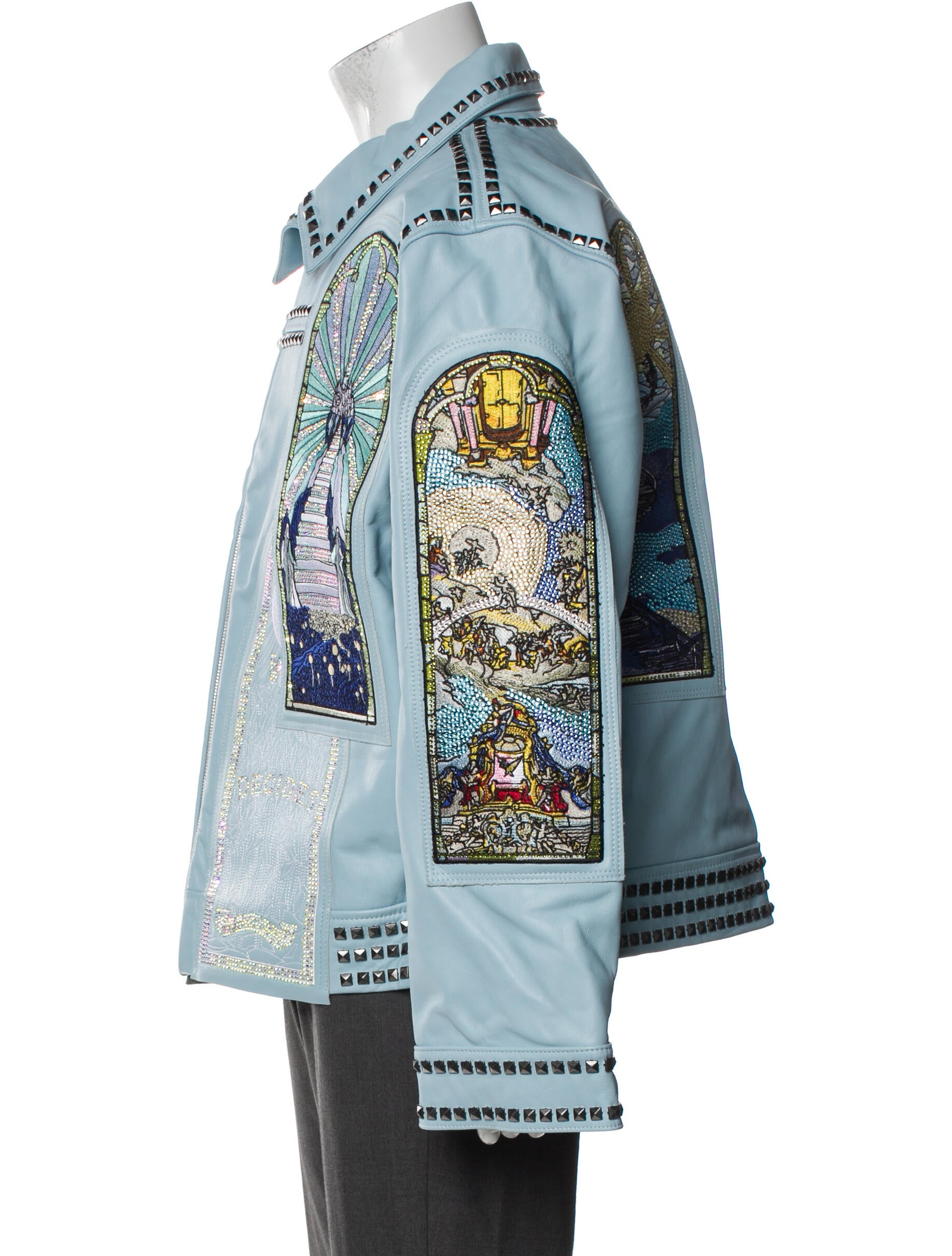 Who Decides War Leather Graphic Print Denim Jacket - Blue Outerwear ...