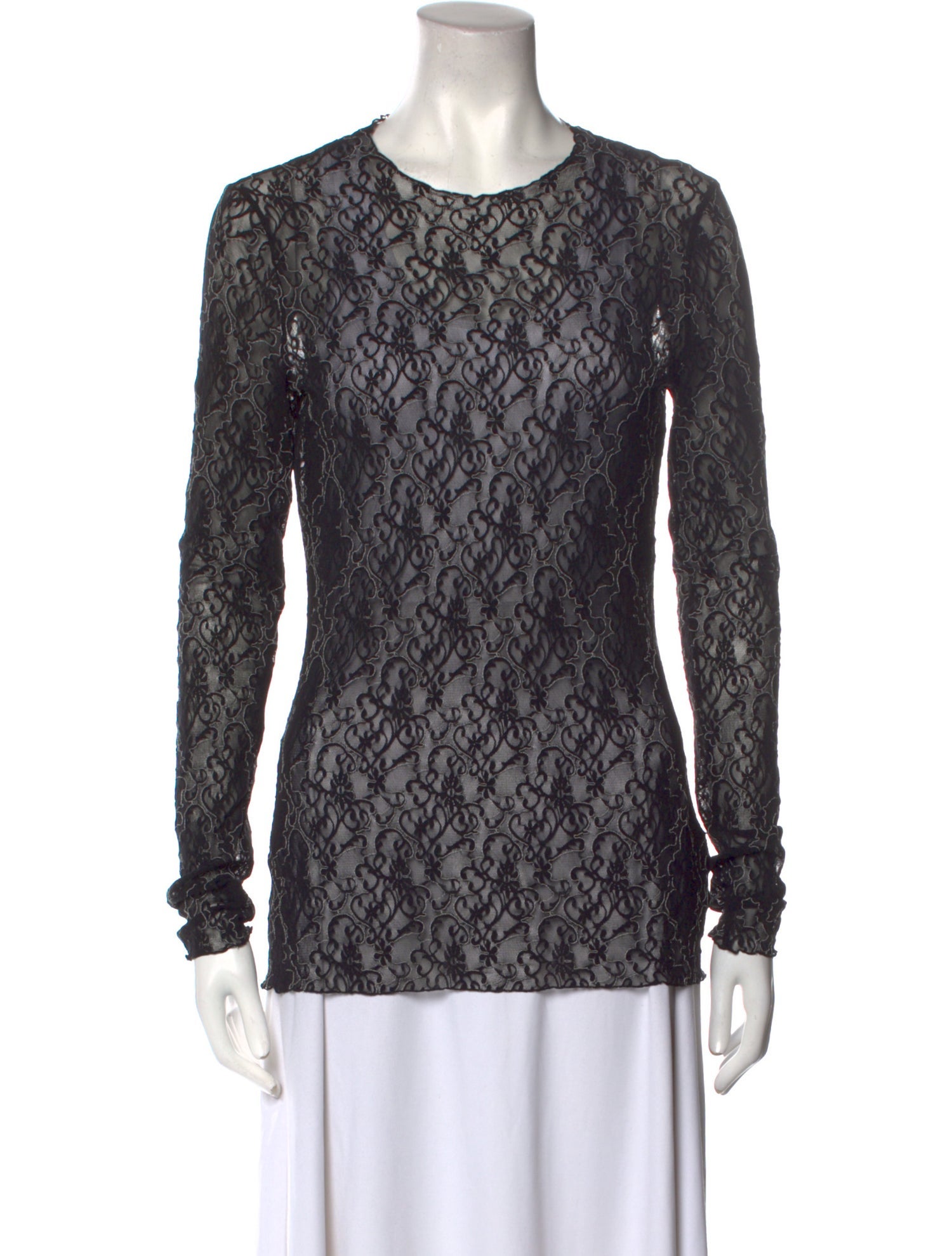 Anne Fontaine Lace Pattern Three-Quarter Sleeve Button-Up Top - Black ...