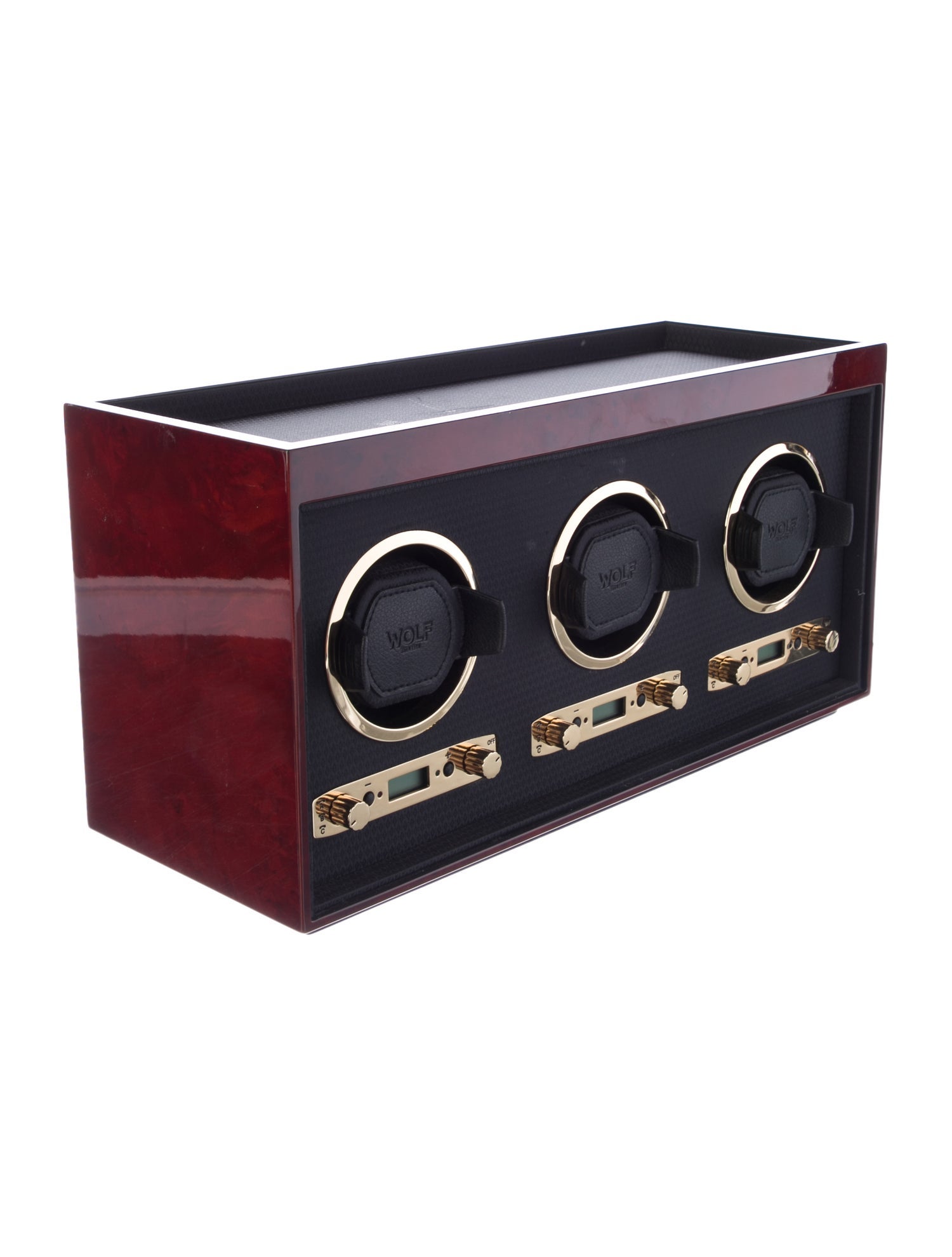Wolf Meridian Burlwood Triple Watch Winder - Black Decorative Accents ...