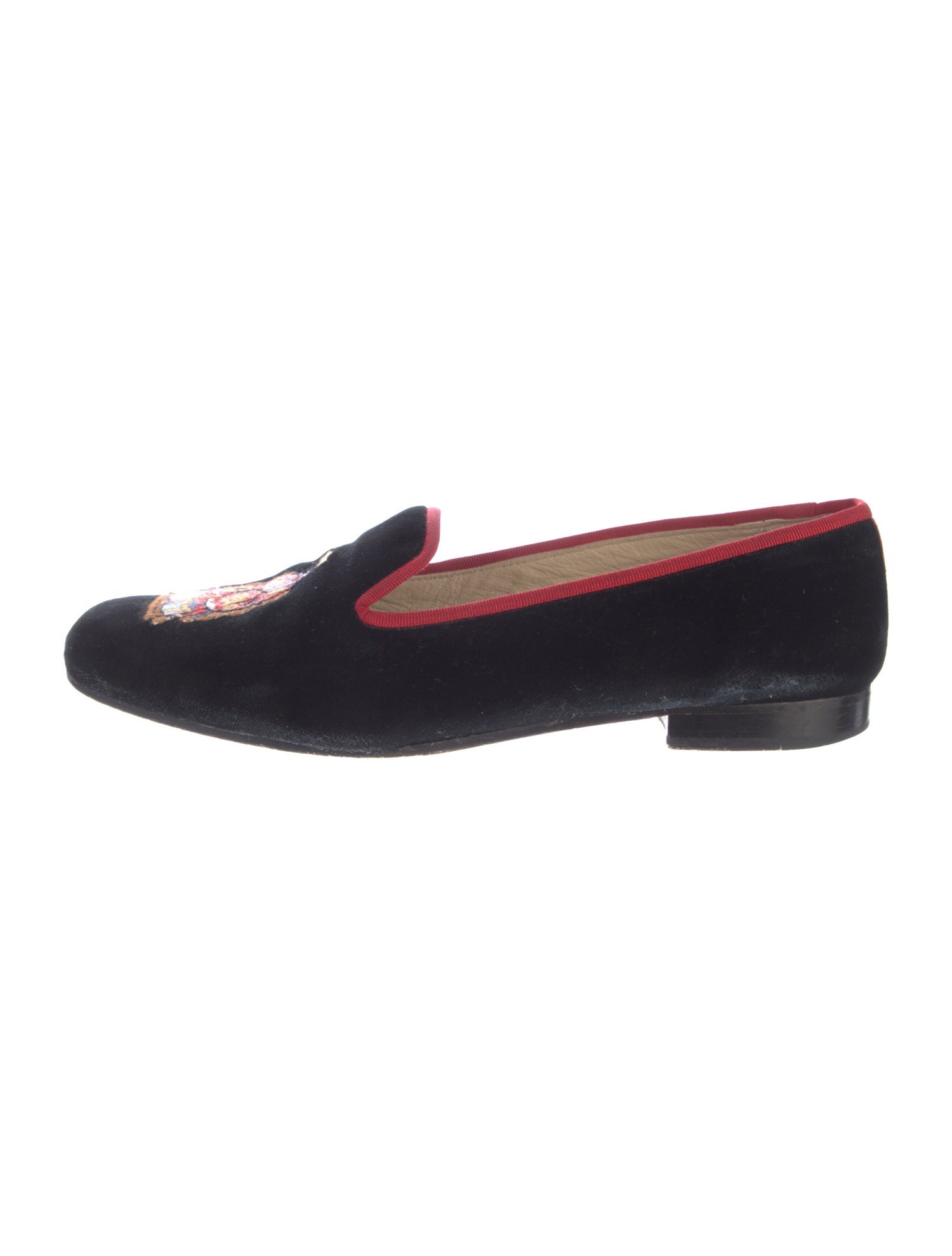 Stubbs & Wootton Velvet Graphic Print Loafers - Black Flats, Shoes ...