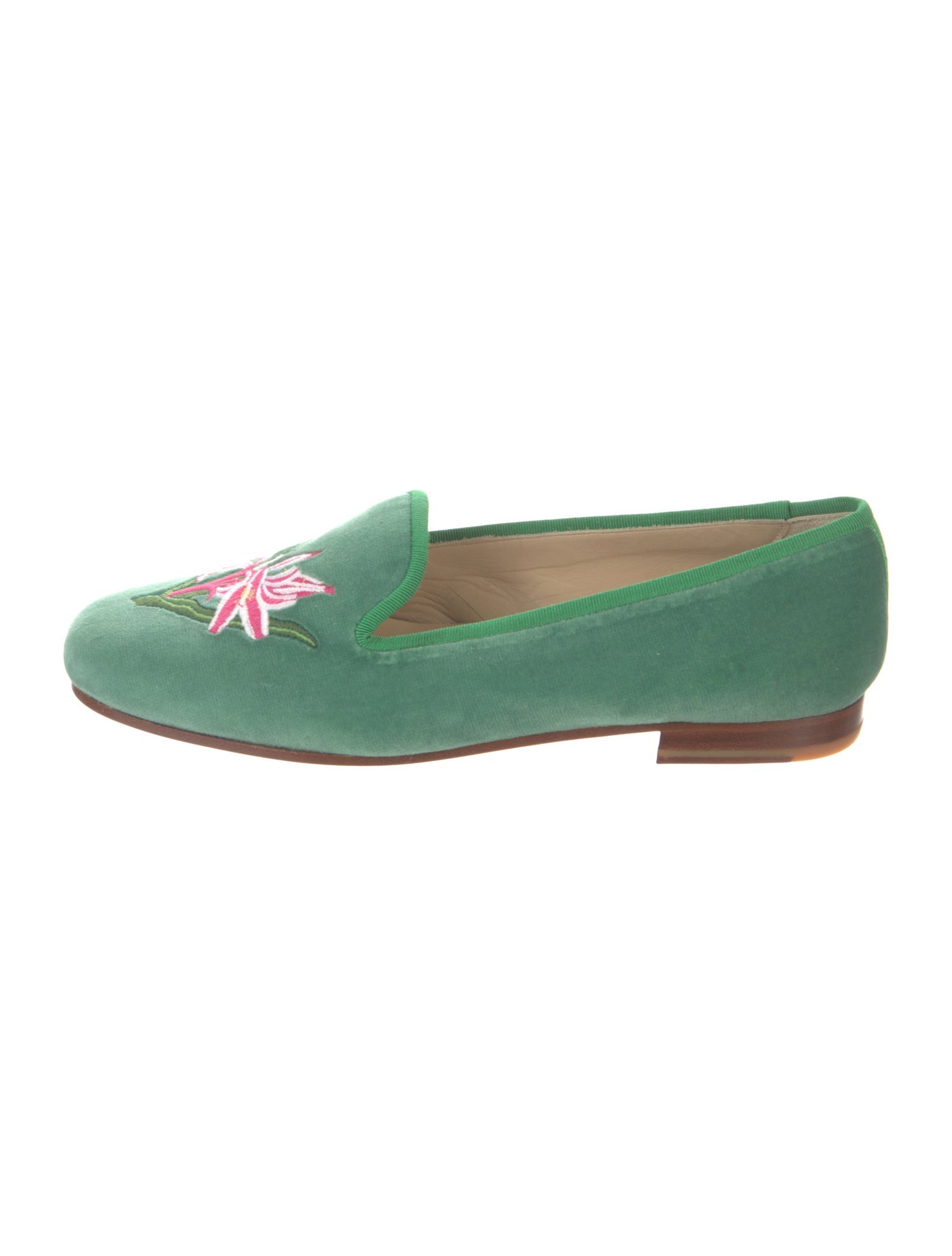 Stubbs & Wootton Velvet Embroidered Accent Loafers - Green Flats, Shoes ...
