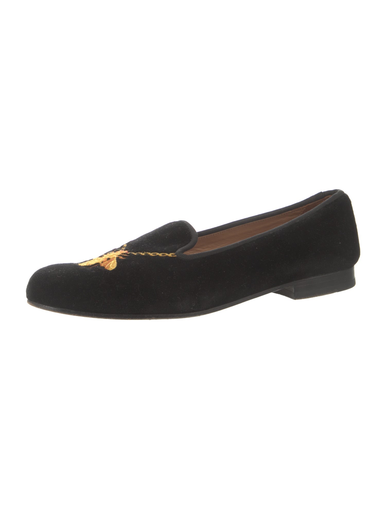 Stubbs & Wootton Velvet Graphic Print Loafers - Black Flats, Shoes ...