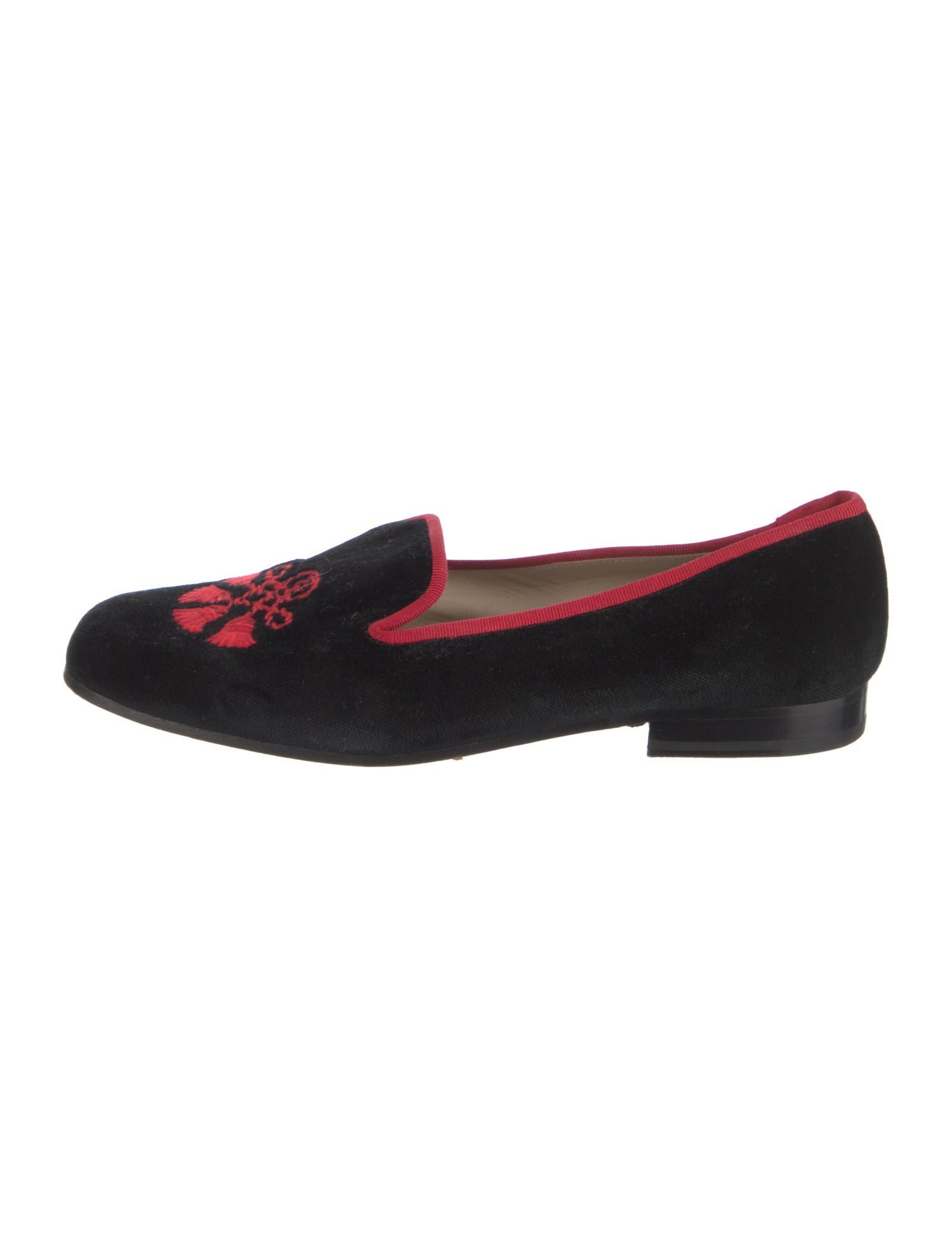 Stubbs & Wootton Velvet Graphic Print Loafers - Black Flats, Shoes ...