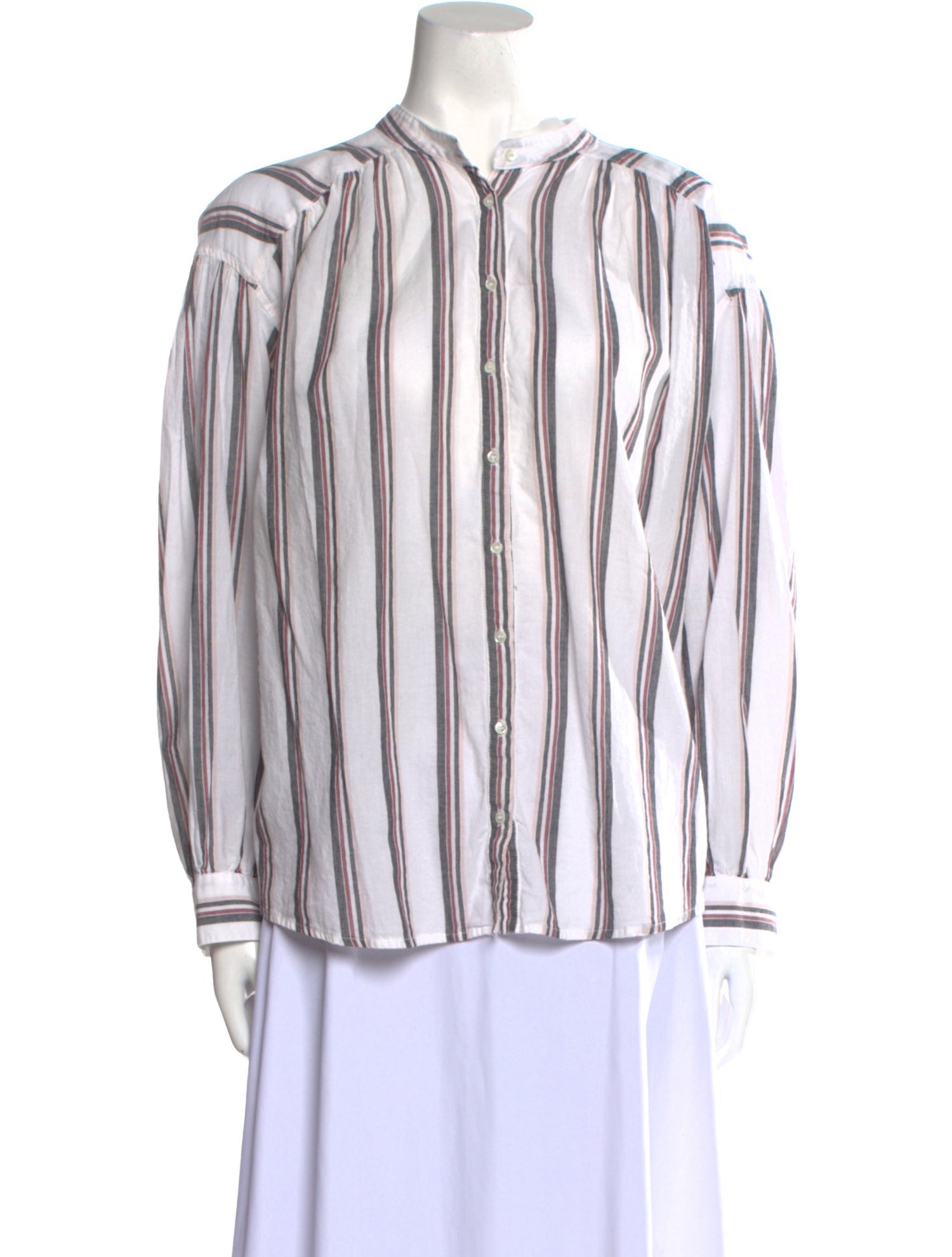 Xirena Striped Mock Neck Blouse - White Tops, Clothing - WXIRE36412 | The RealReal