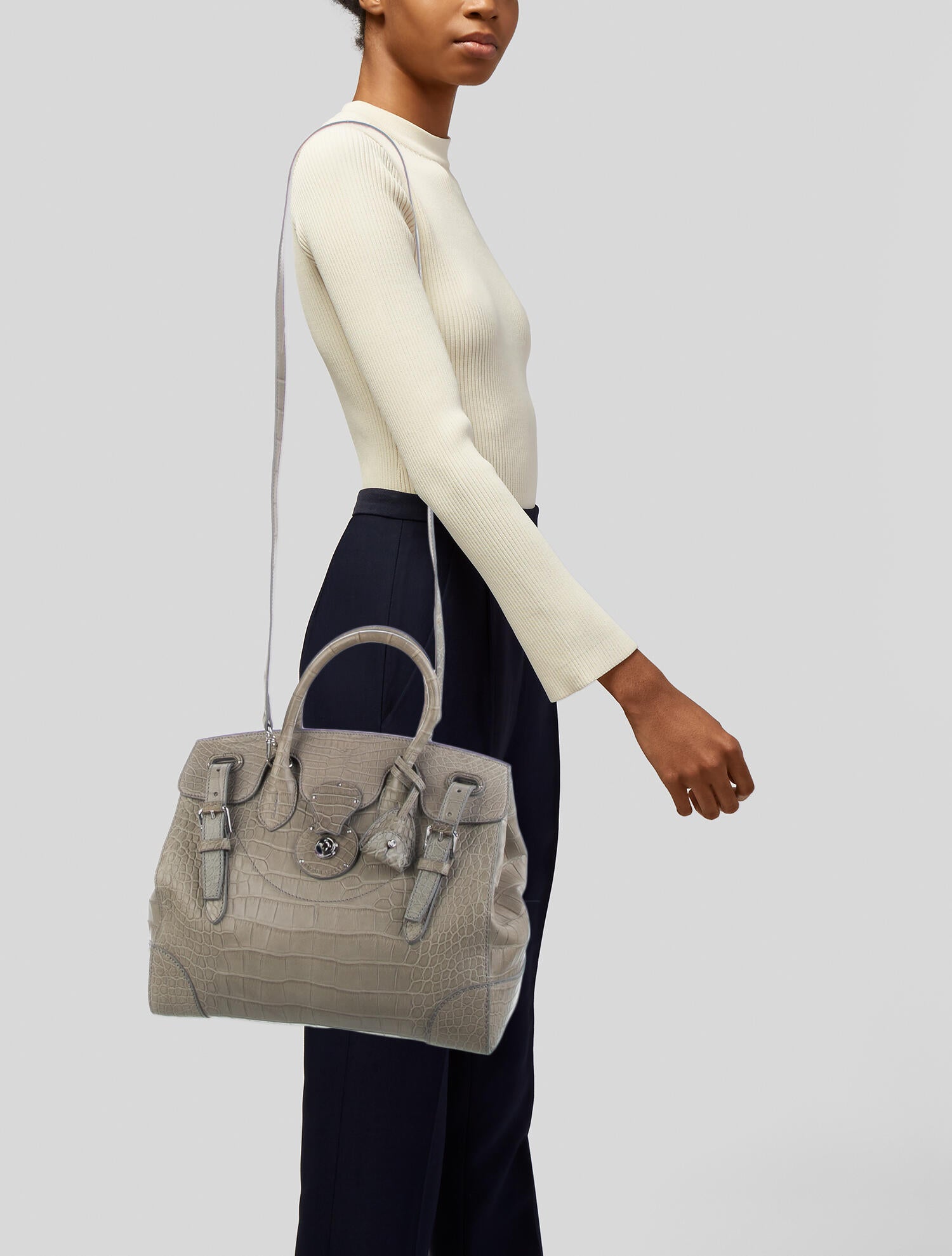 Ralph Lauren Alligator Embossed Ricky 33 Shoulder Bag - Grey Shoulder ...