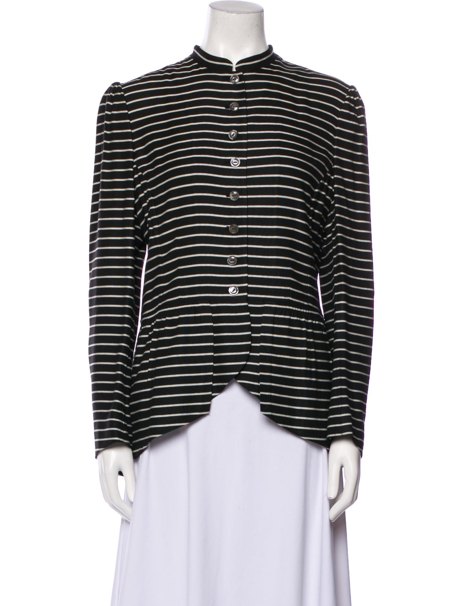 Ralph Lauren Striped Mock Neck Button-Up Top - Black Tops, Clothing ...
