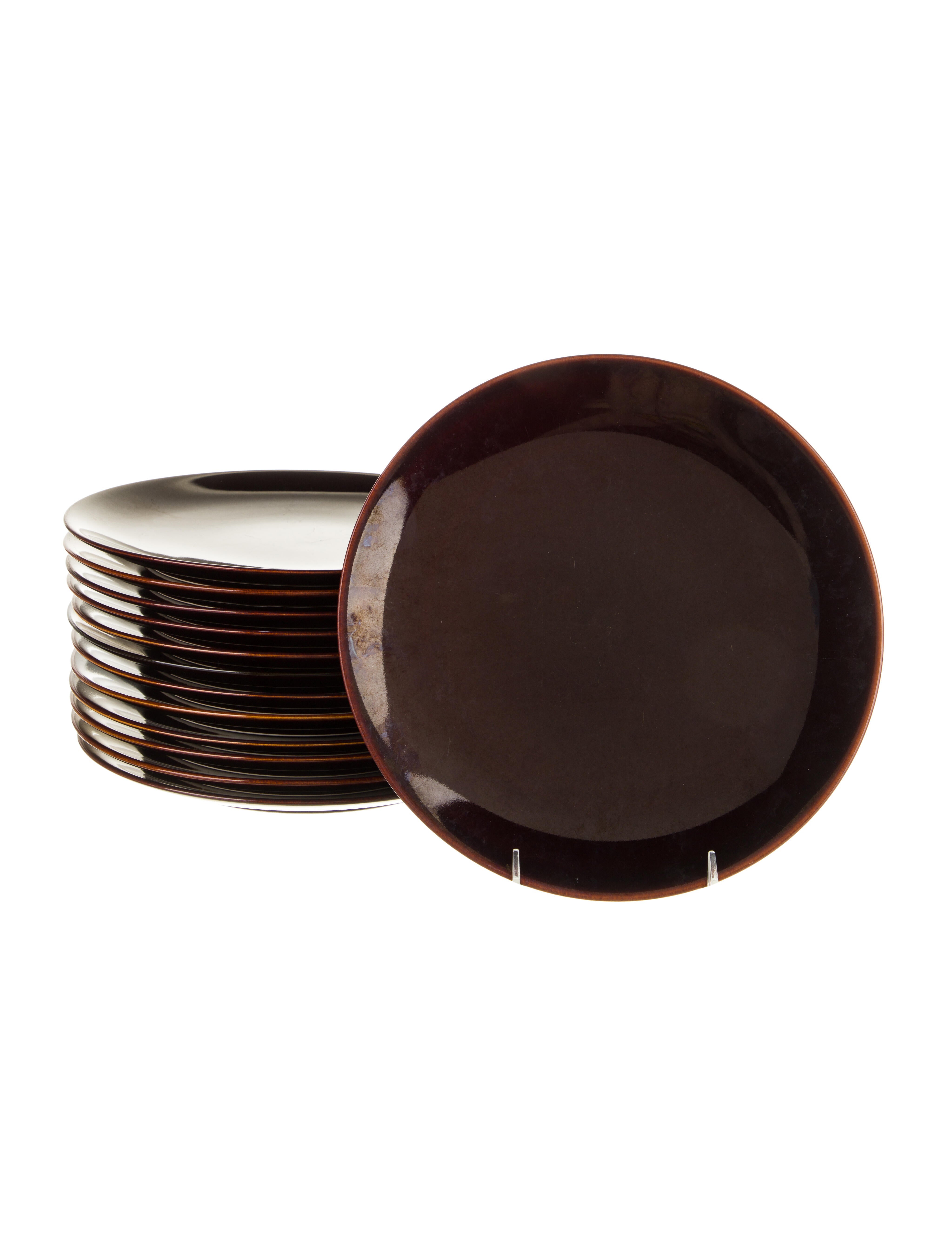 Calvin Klein Set of 13 Swid Powell Luna Dinner Plates - Brown, 13 ...