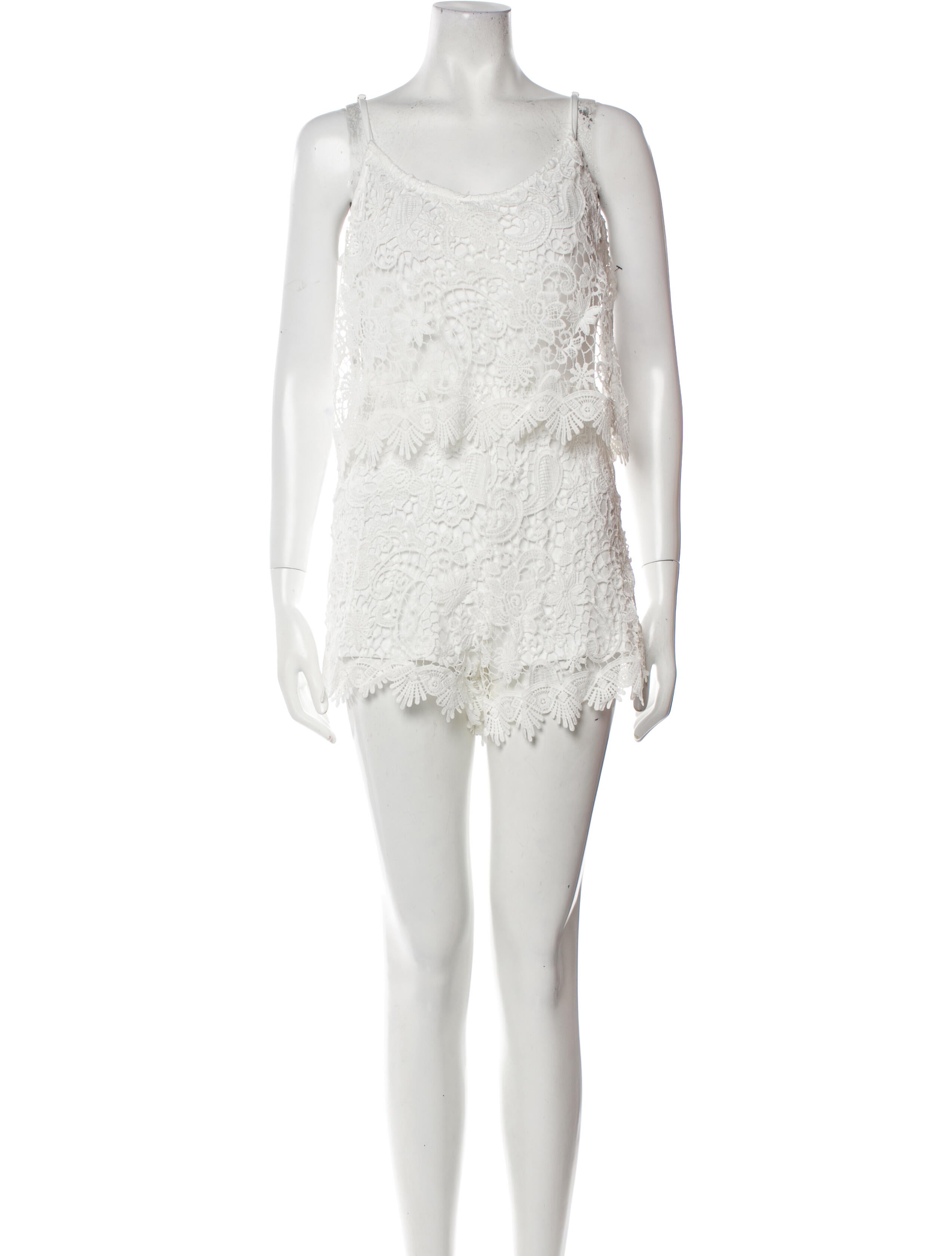 Yuni Buffa Lace Pattern Scoop Neck Romper - White, 12.75" Rise Jumpsuits and Rompers, Clothing ...