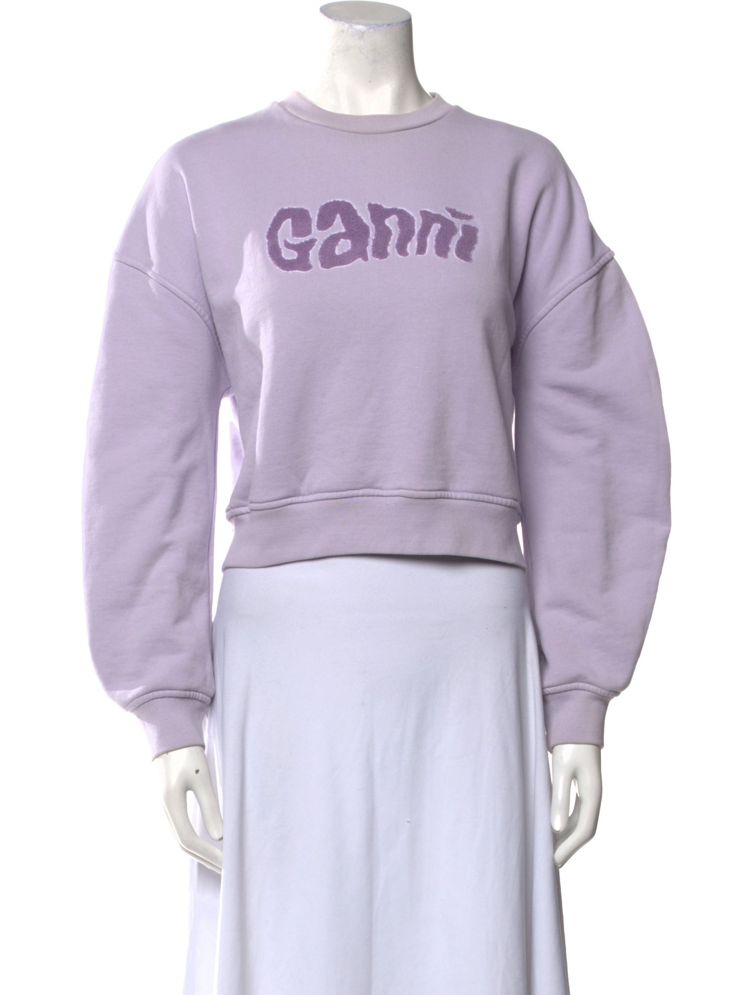 Ganni Graphic Print Crew Neck Sweatshirt - Purple Tops, Clothing ...