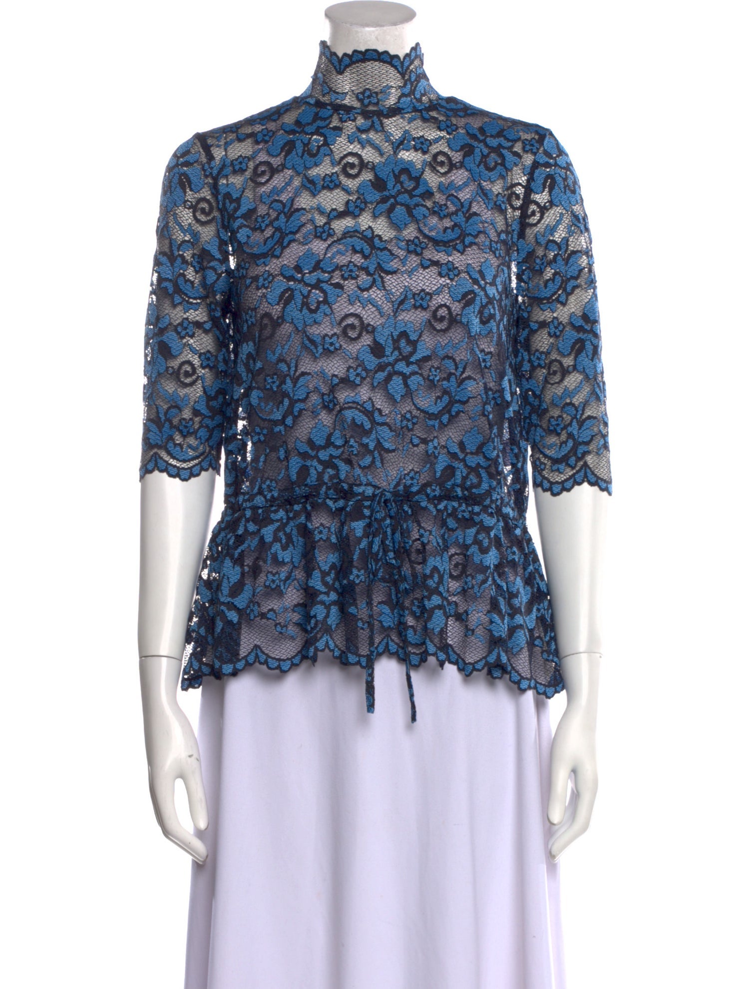 Ganni Lace Pattern Mock Neck Blouse - Blue Tops, Clothing - WZG100582 ...
