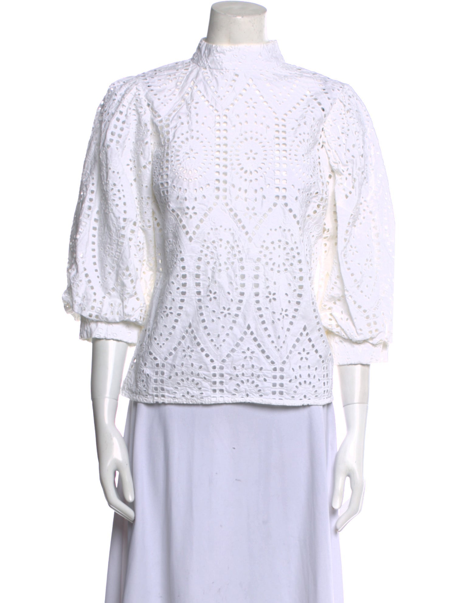 Ganni Lace Pattern Mock Neck Blouse - White Tops, Clothing - WZG103342 ...