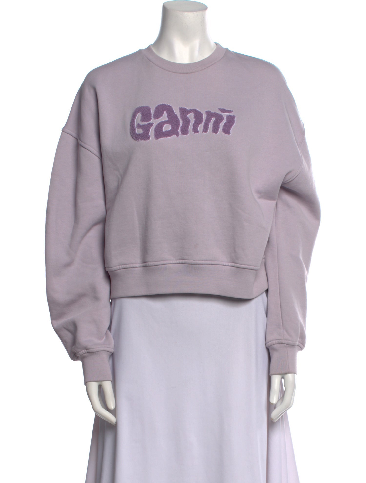 Ganni Graphic Print Crew Neck Sweatshirt - Purple Tops, Clothing ...