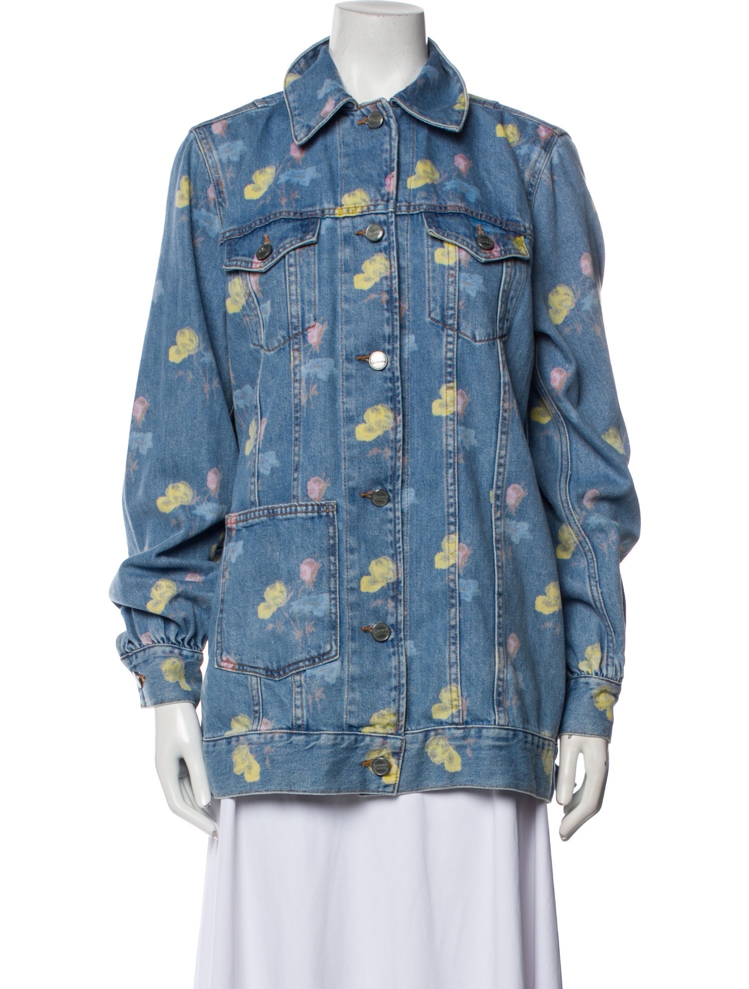 Ganni Printed Denim Jacket - Blue Jackets, Clothing - WZG113232 | The ...