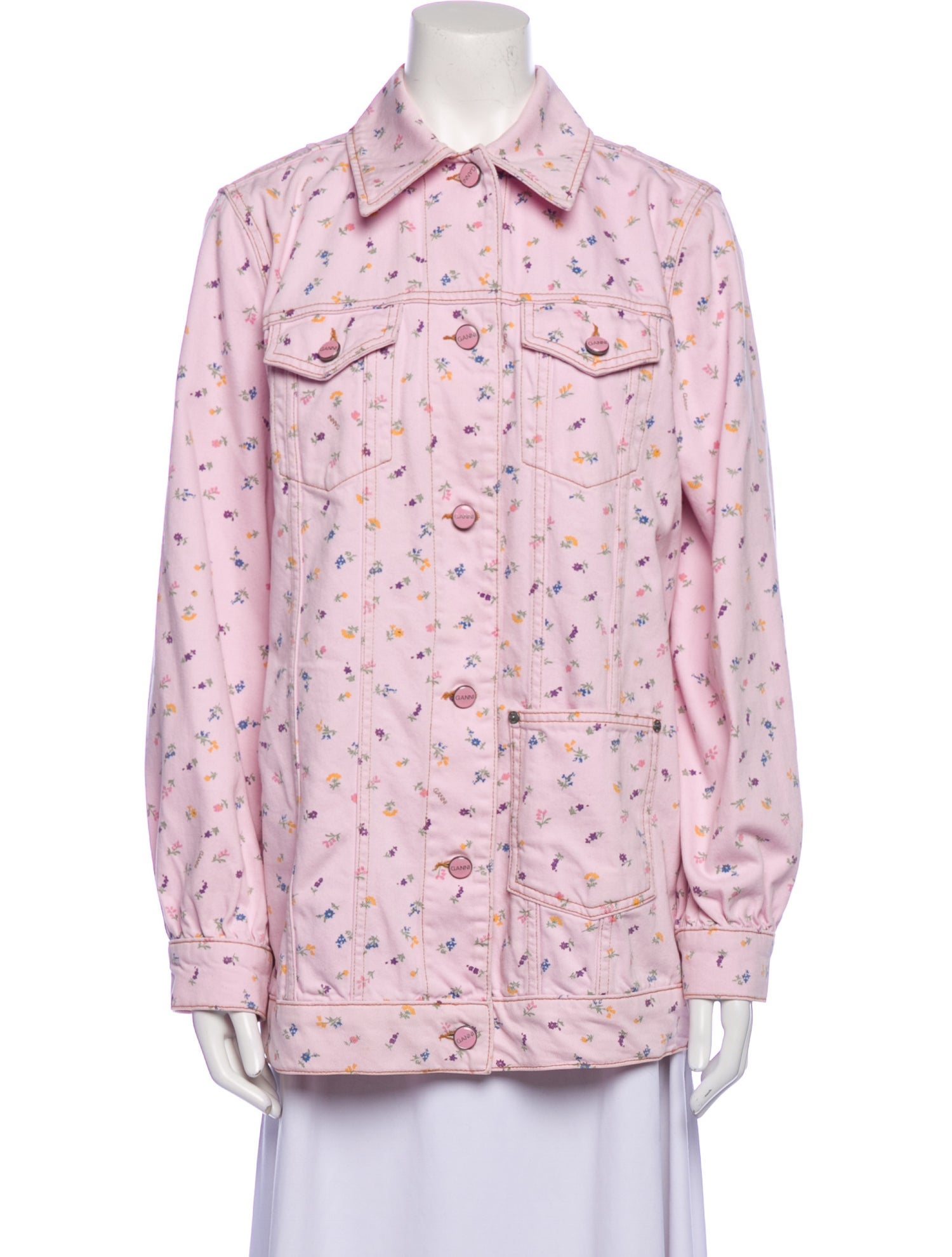 Ganni Floral Print Utility Jacket w/ Tags - Pink Jackets, Clothing ...
