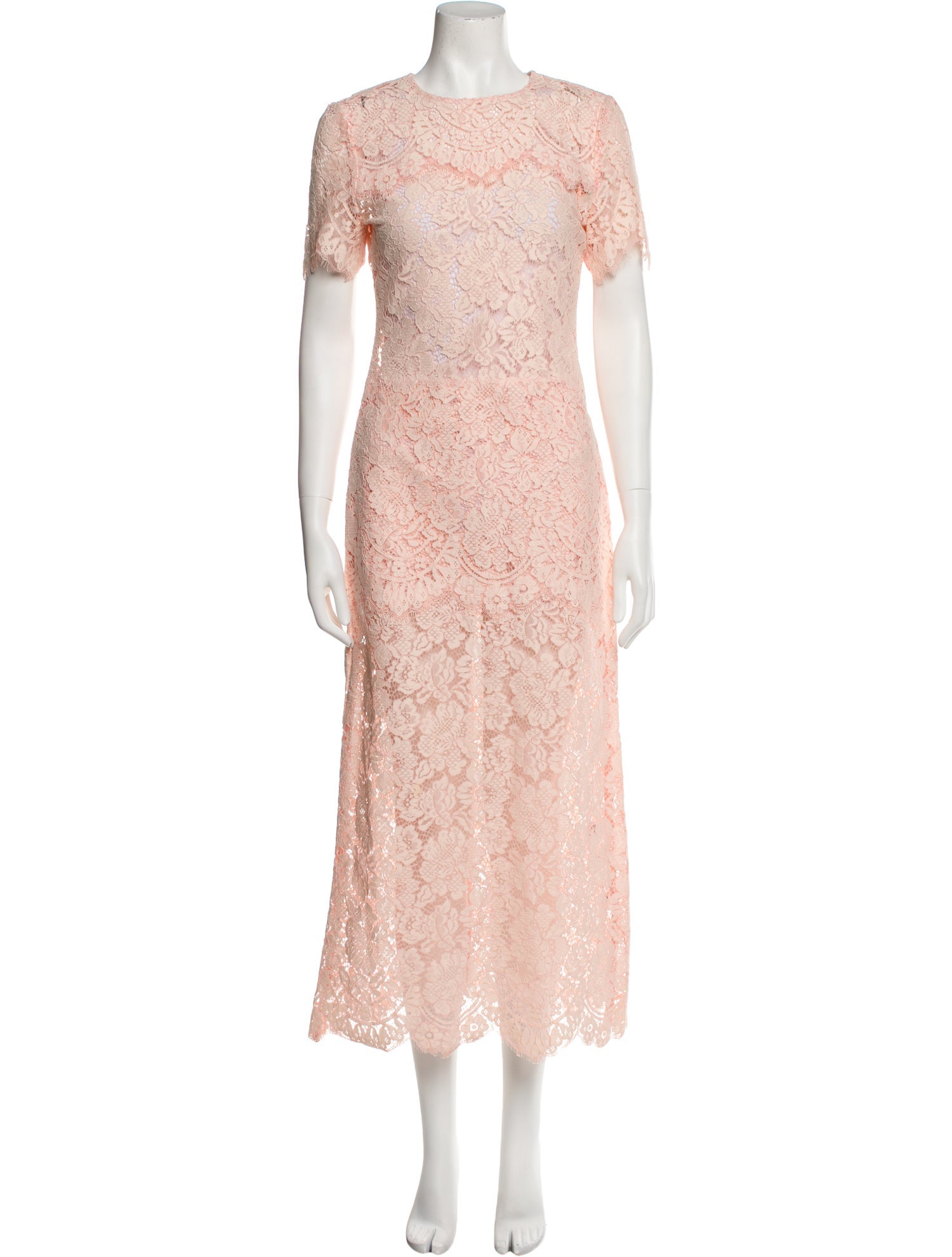 Ganni Lace Pattern Long Dress - Pink Dresses, Clothing - WZG121435 ...