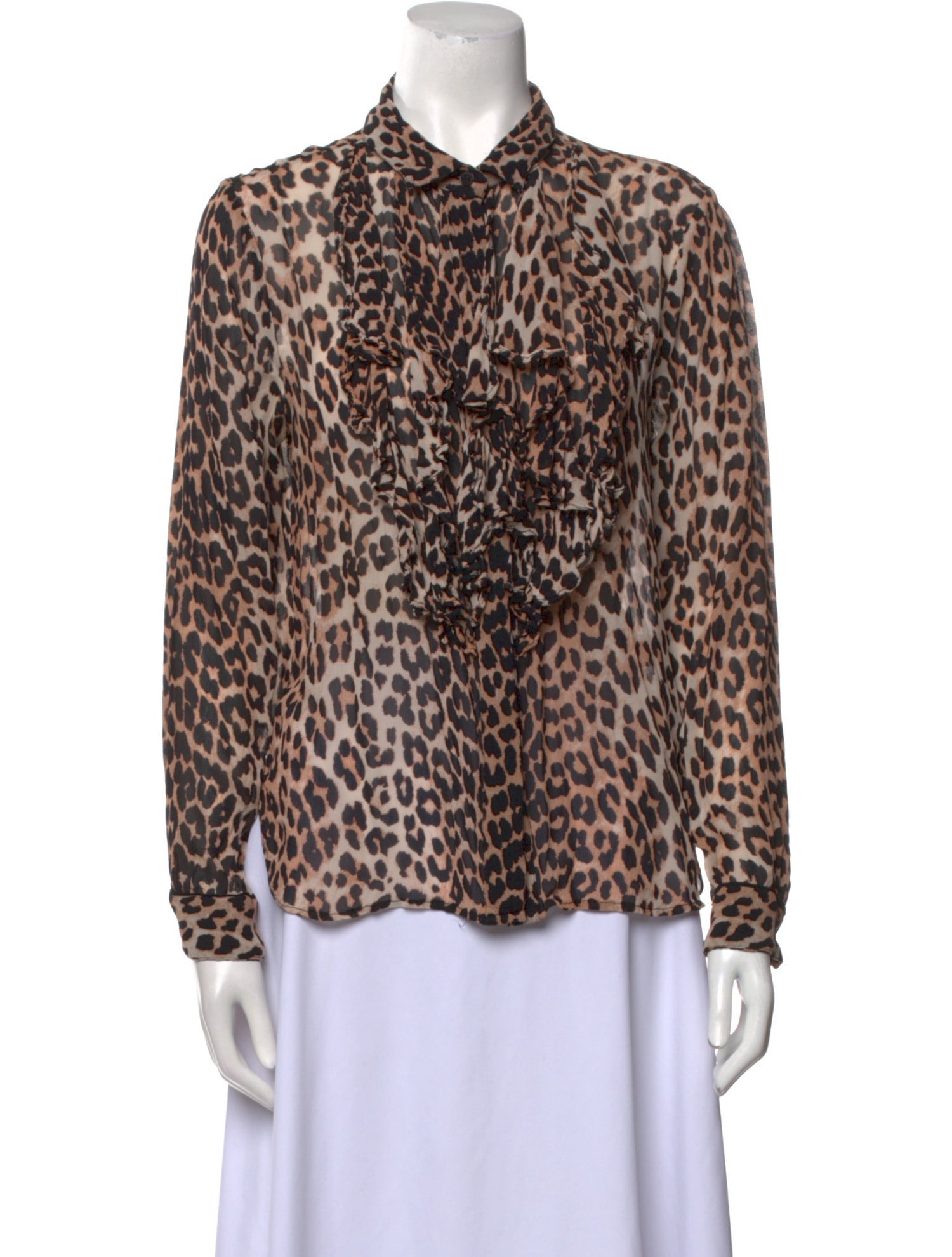Ganni Animal Print Long Sleeve Button-Up Top - Neutrals Tops, Clothing ...